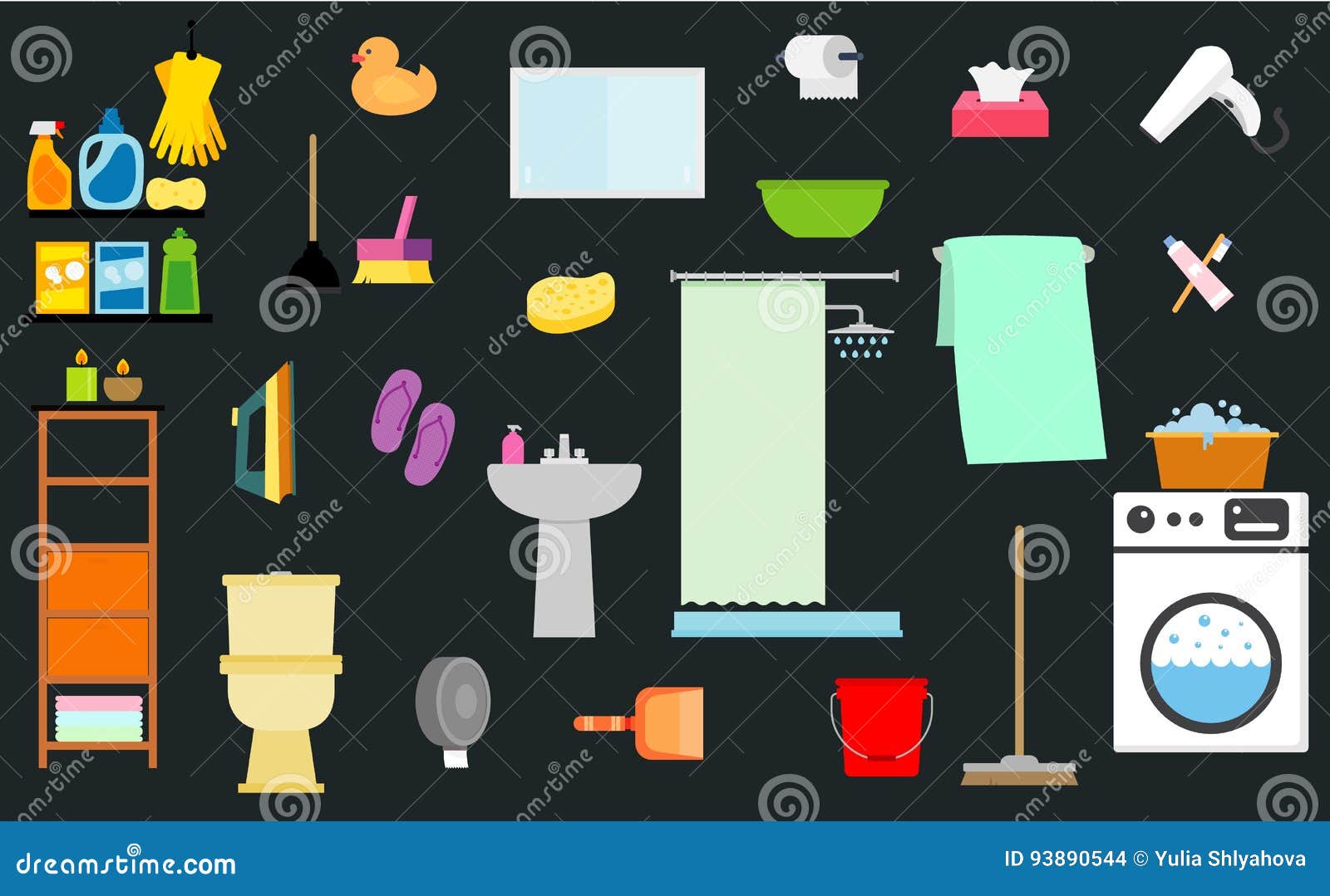 Bathroom Objects. Toilet Sink Shower Washroom Vector Realistic ...