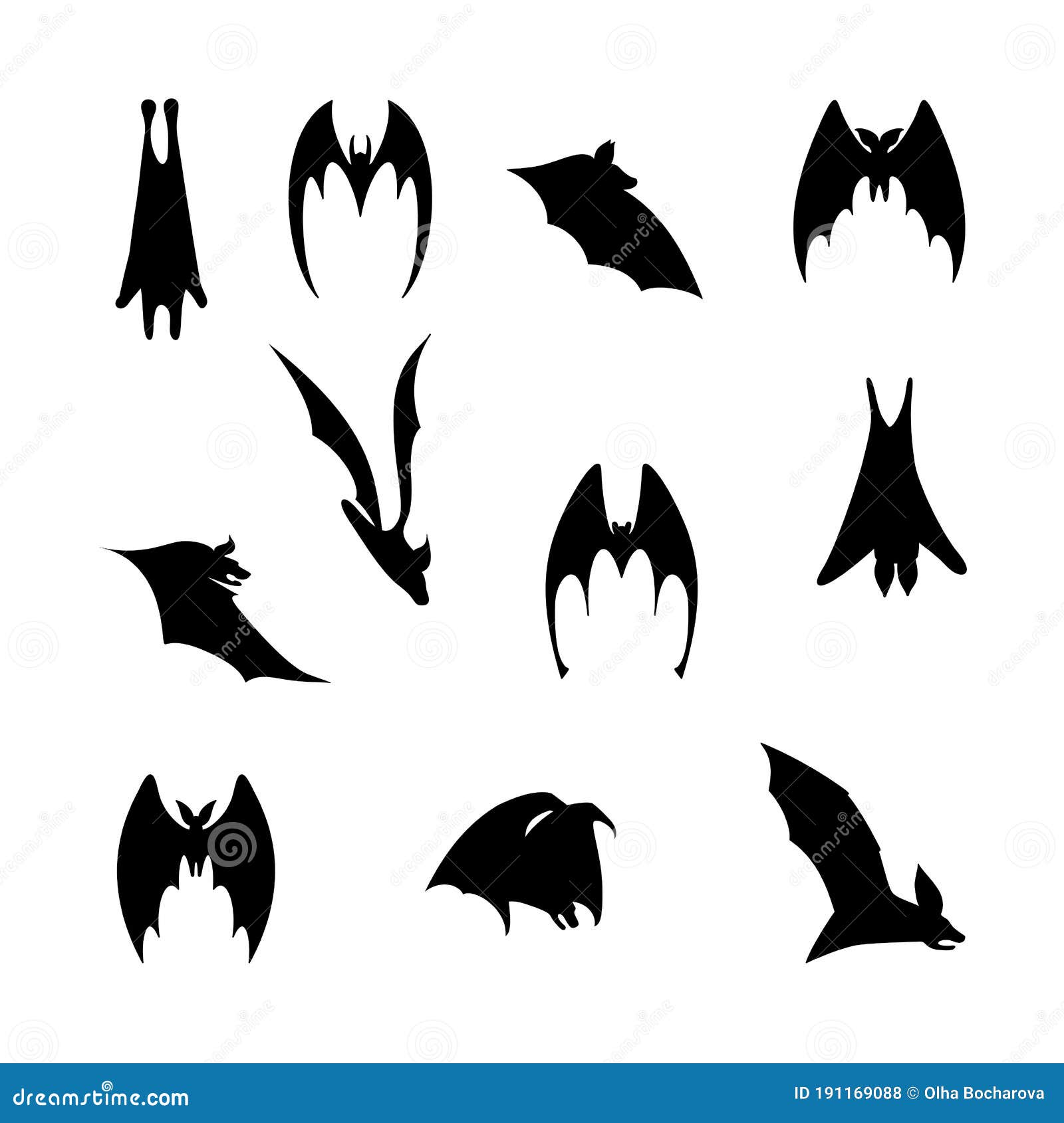 Vector Illustration Of Bats In Flight. Black Flittermouse Silhouette ...