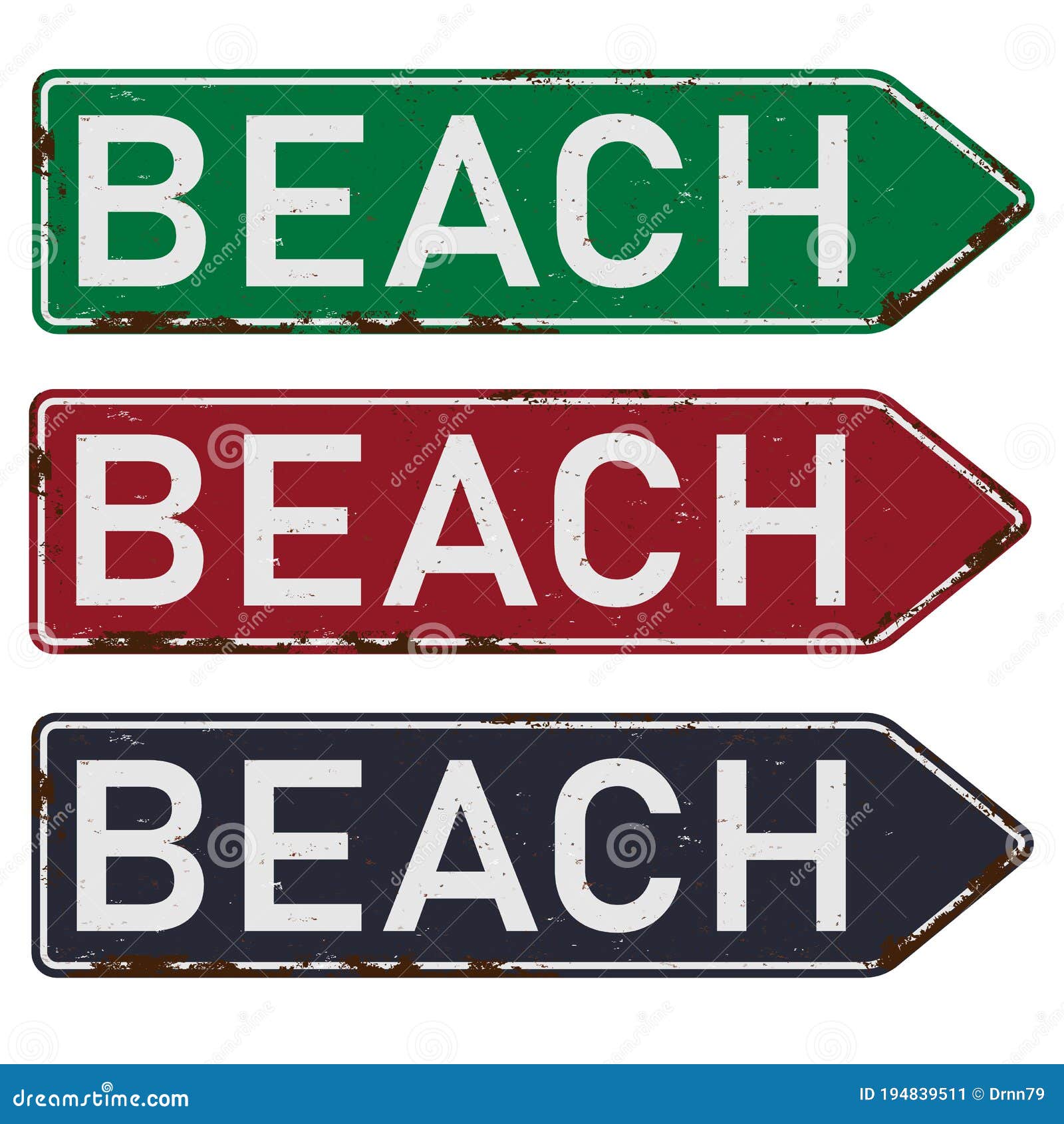 Vector Illustration of the Beach Color Road Sign Arrow Set Stock Vector ...