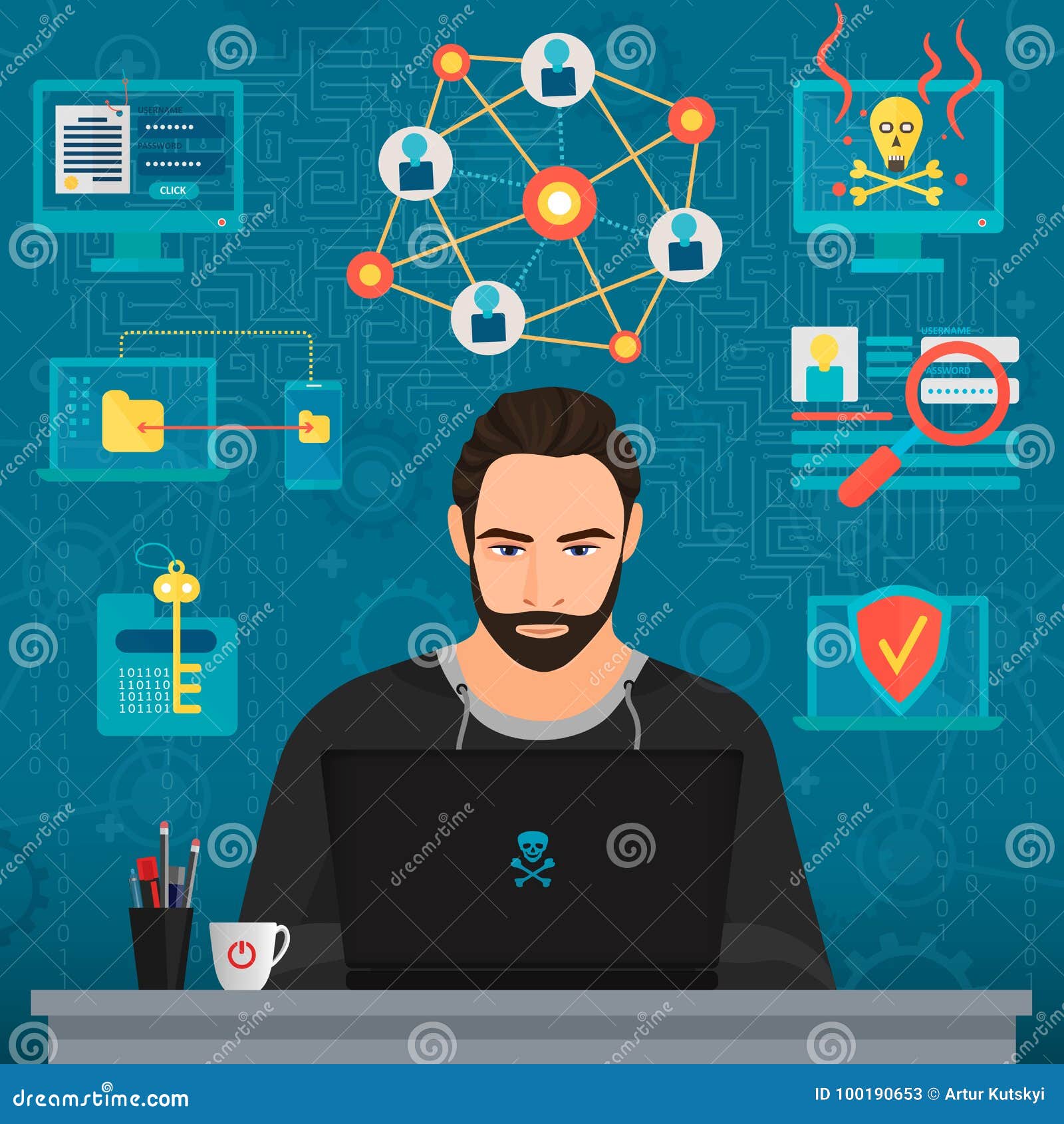 Programmer Concentrated At Working Project Vector Illustration ...