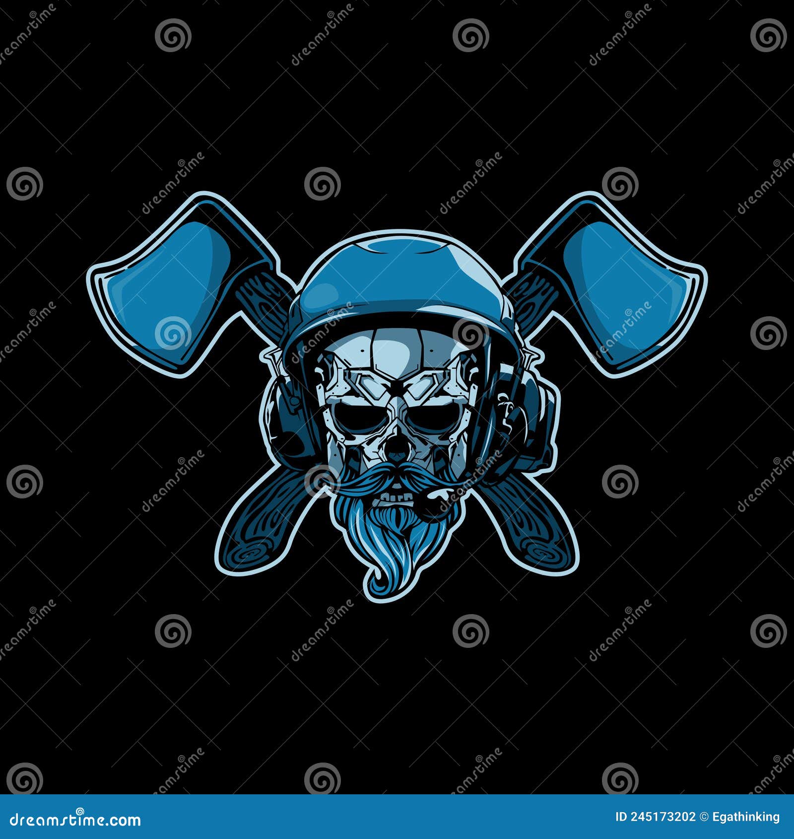 Vector Illustration of Bearded Skull Head and Ax Stock Vector ...