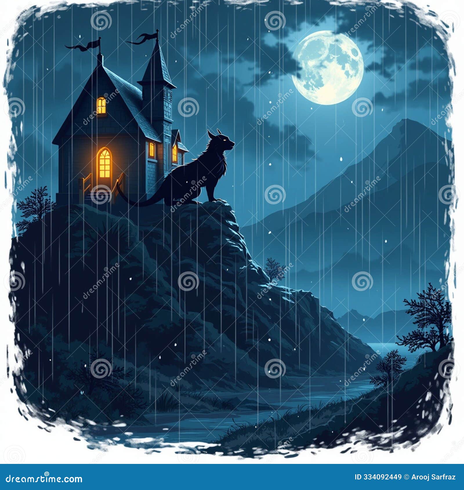 The Vector Illustration of a Beast at Night Time with Moon Stock ...