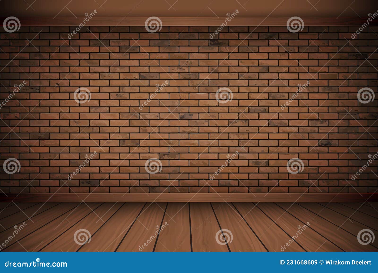 Vector Illustration Beautiful Brown Block Brick Wall and Wood Floor ...