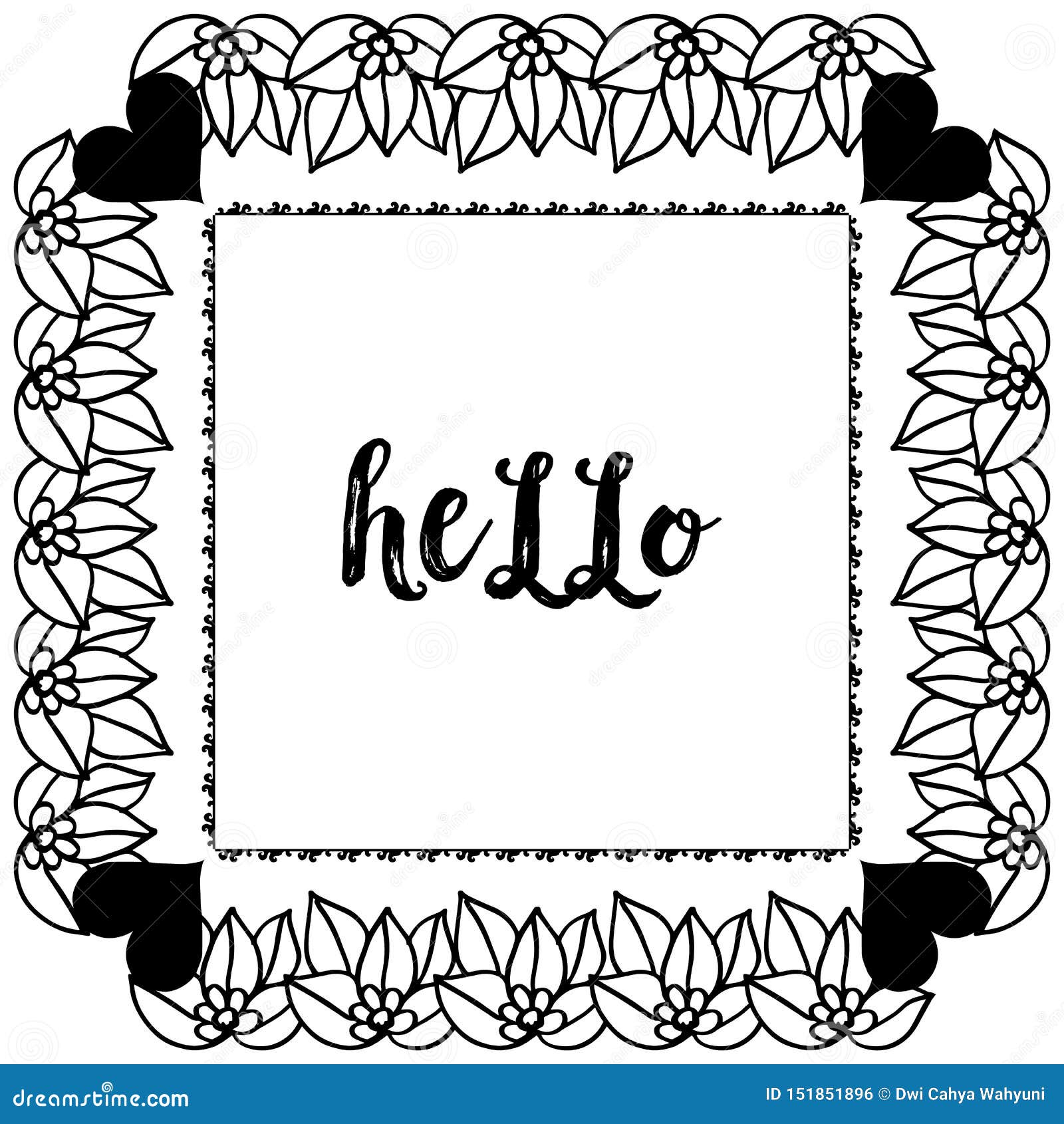 Vector Illustration Beautiful Flower Frame with Template Writing Hello ...