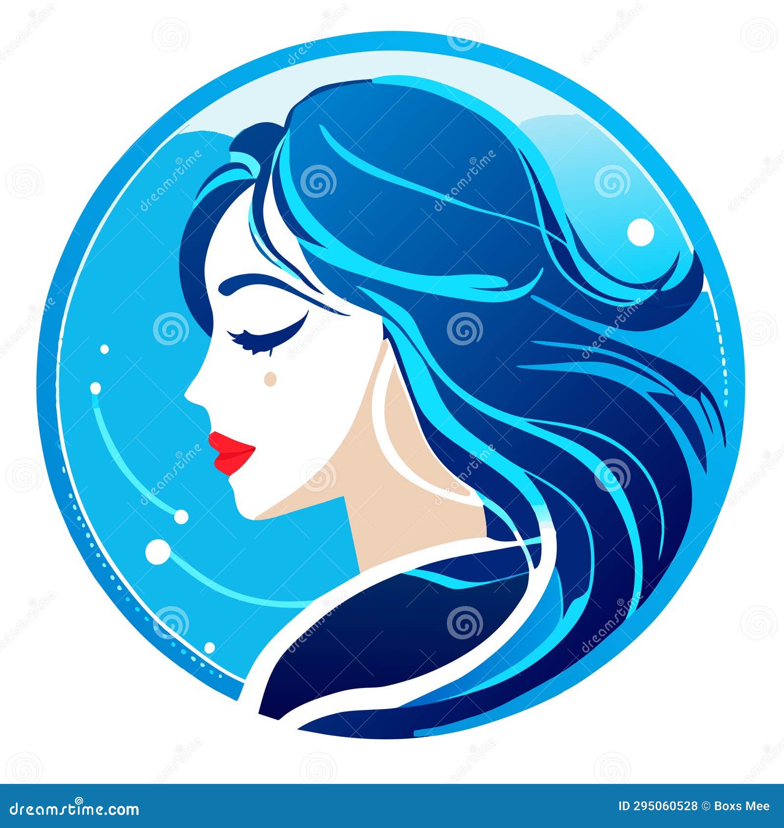 Vector Illustration Of A Beautiful Girl With Long Hair In A Circle