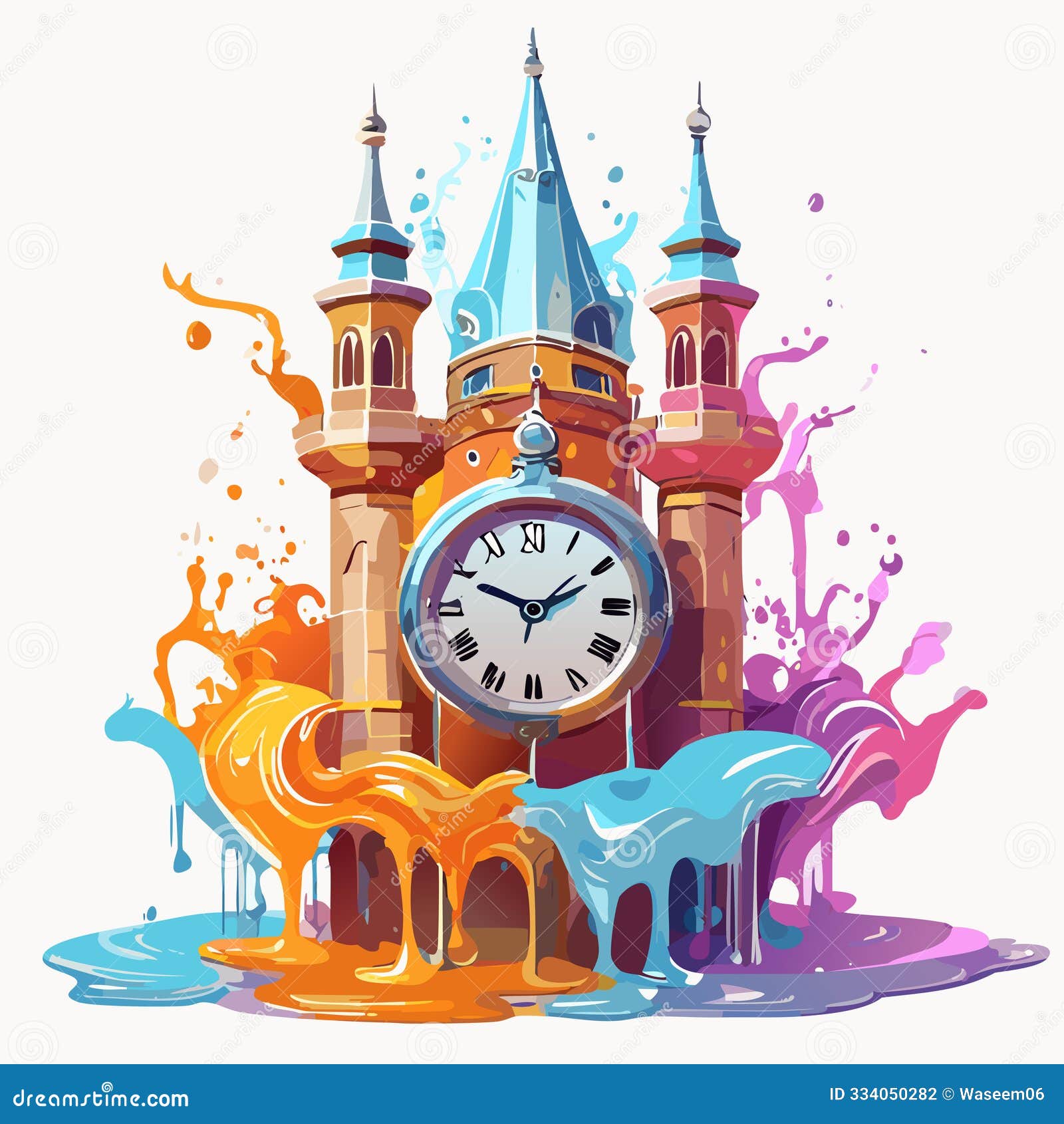 Vector Illustration of a Beautiful Medieval Castle with a Clock and ...
