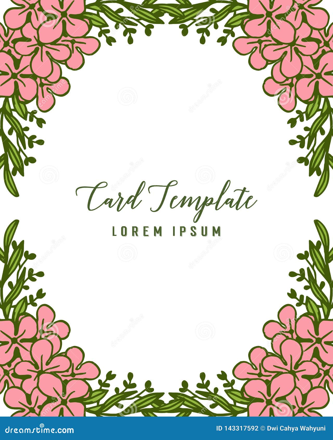 Vector Illustration Beautiful Pink Flower Frame with Template Cards ...