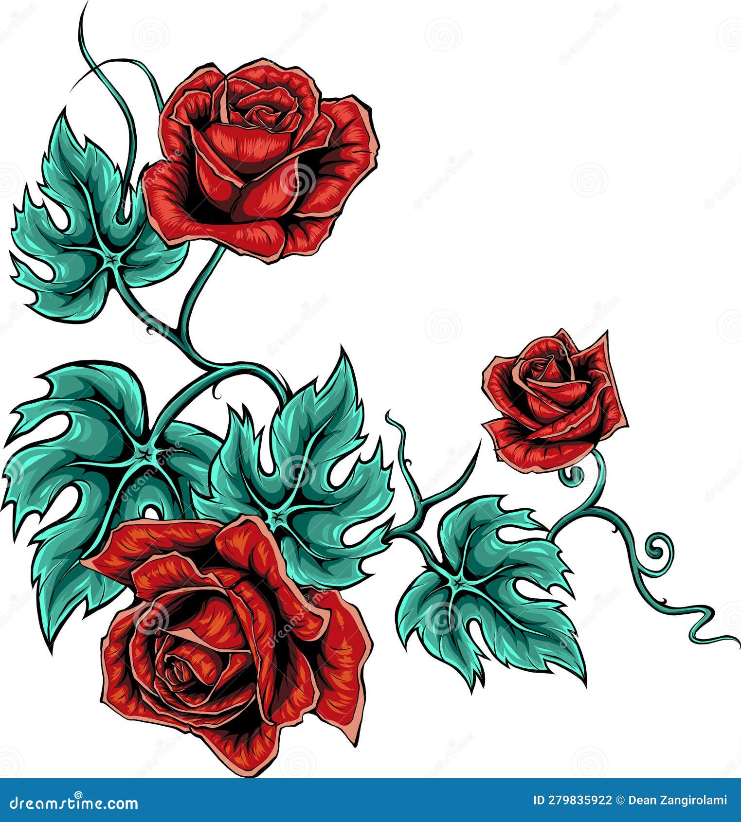 Vector Illustration of Beautiful Roses Isolated on White. Stock Vector ...