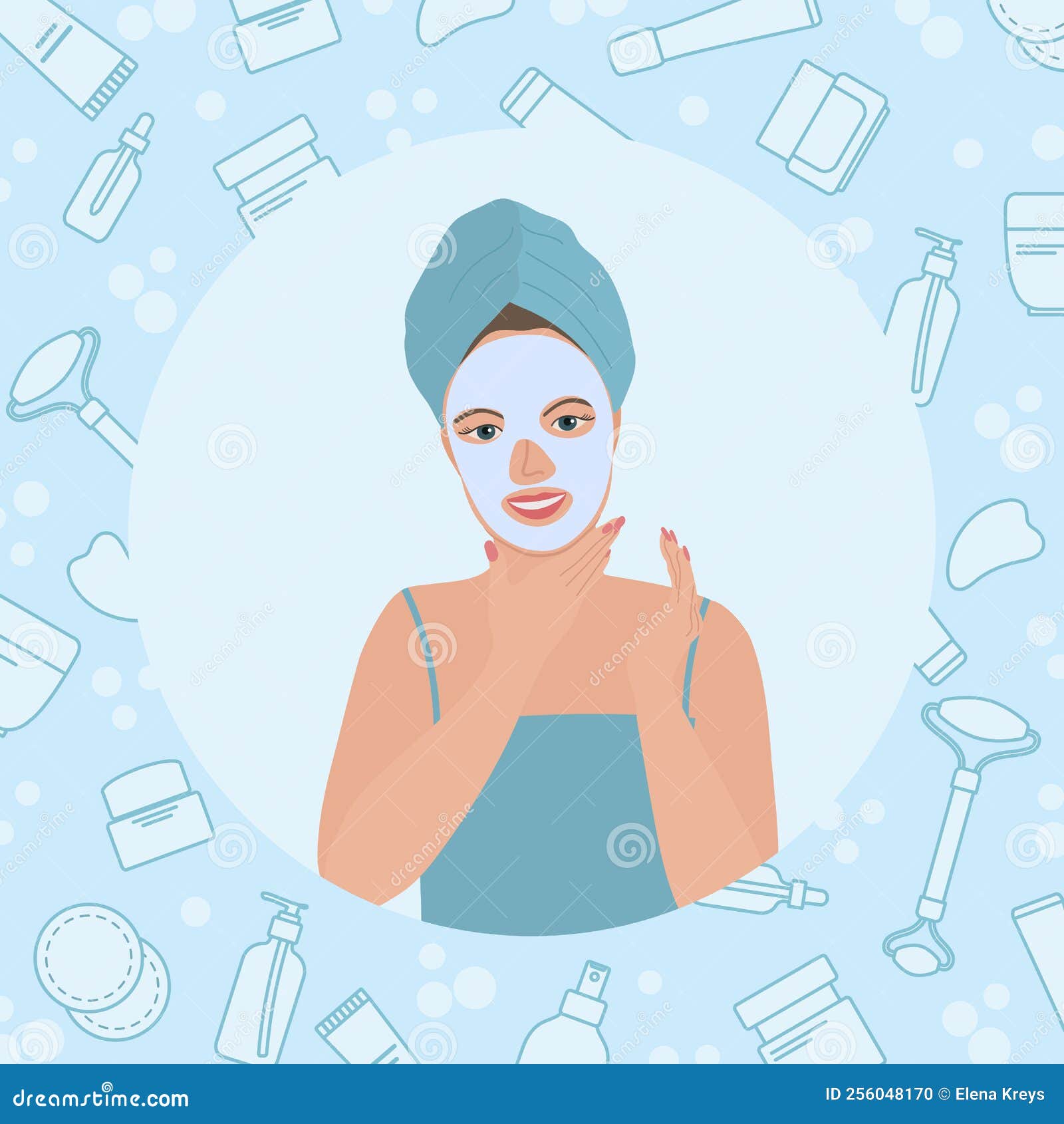 Woman Beauty Routine Face Skin Care Facial Mask Stock Vector
