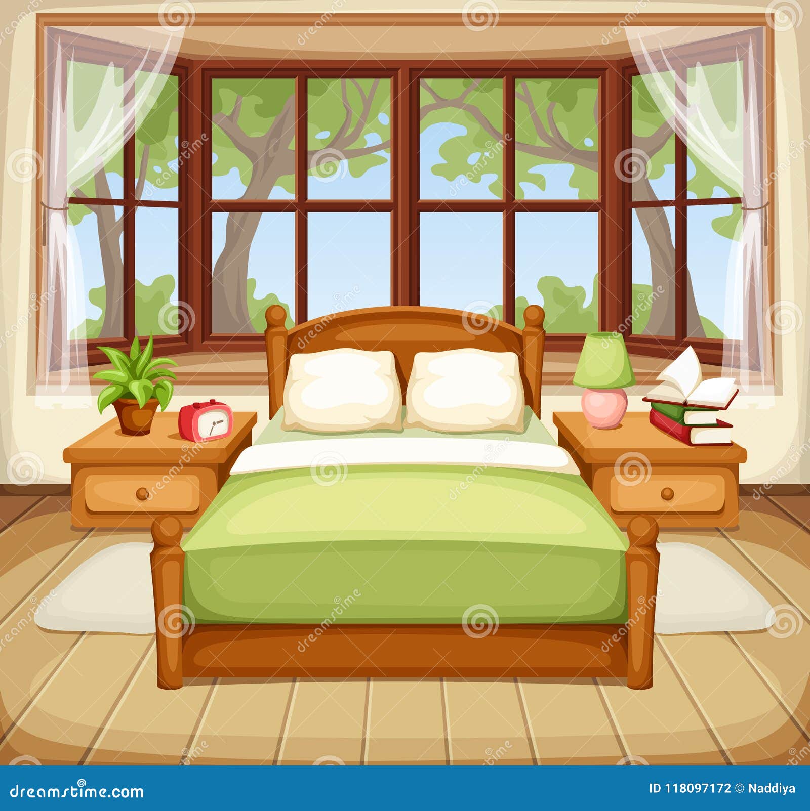 Bedroom Interior. Vector Illustration. Stock Vector - Illustration of ...