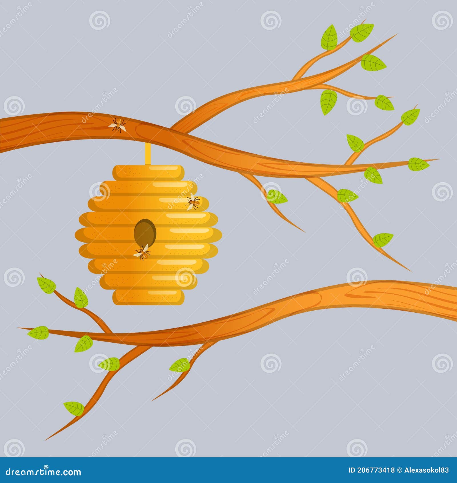 Vector Illustration of Bee House with Round Entrance Stock Vector ...