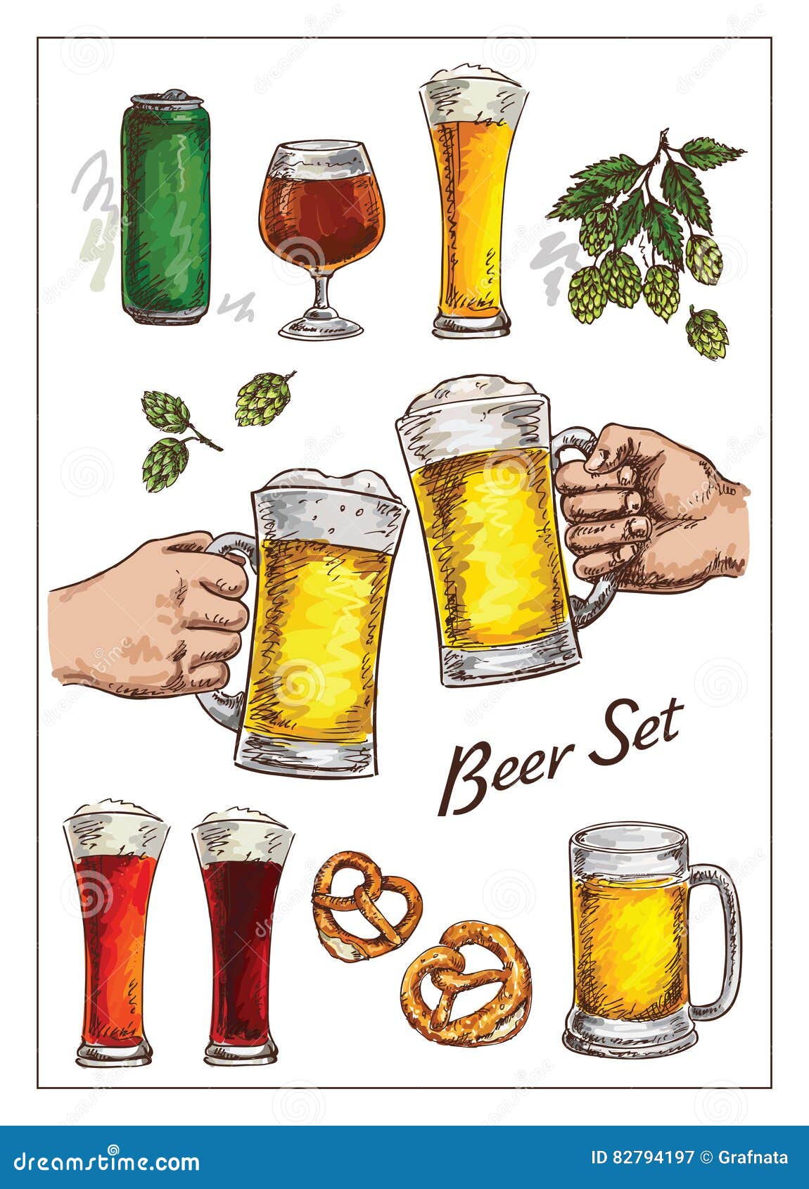 Vector Illustration with Beer Set Stock Vector - Illustration of handle ...
