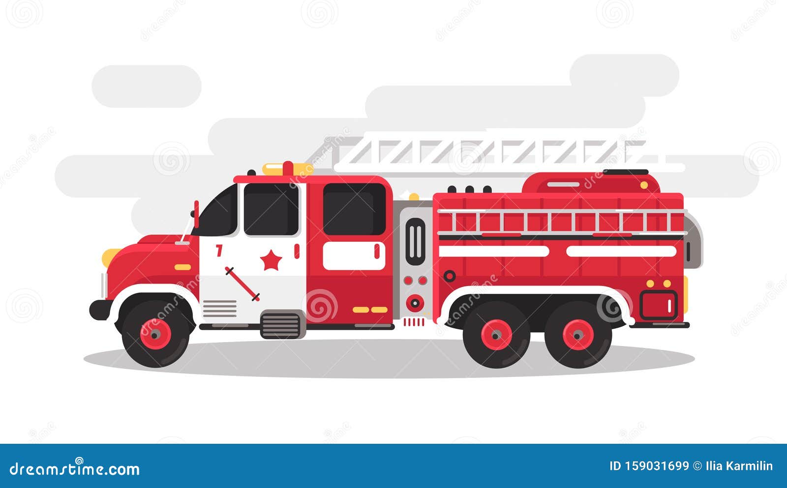 Vector Illustration of Best Flat Fire Engine. Red Fire Engine Car ...