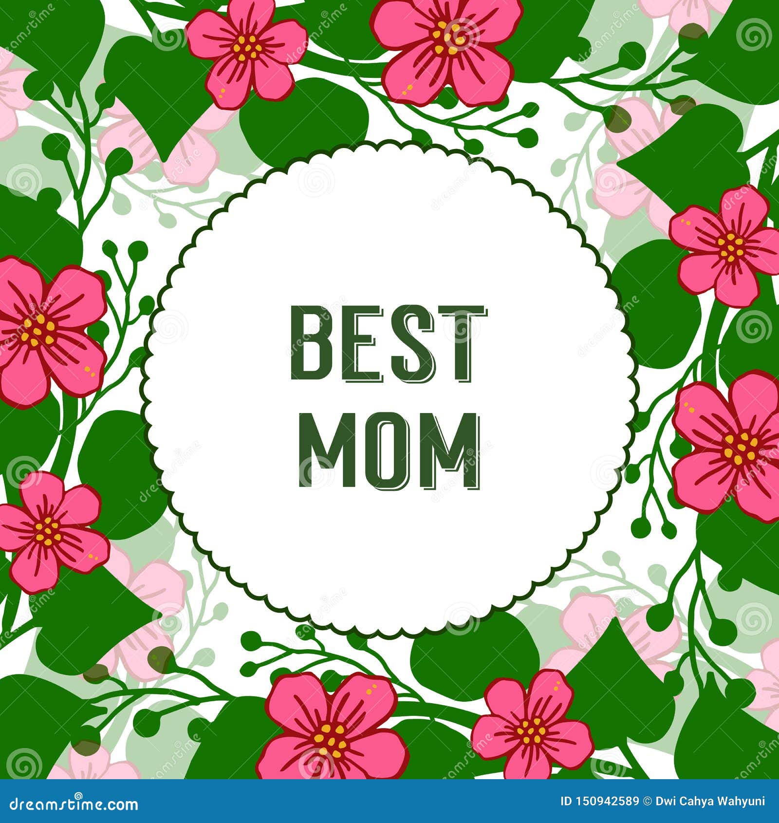 Vector Illustration Best Mom with Leaf Flower Frames Isolated on White ...