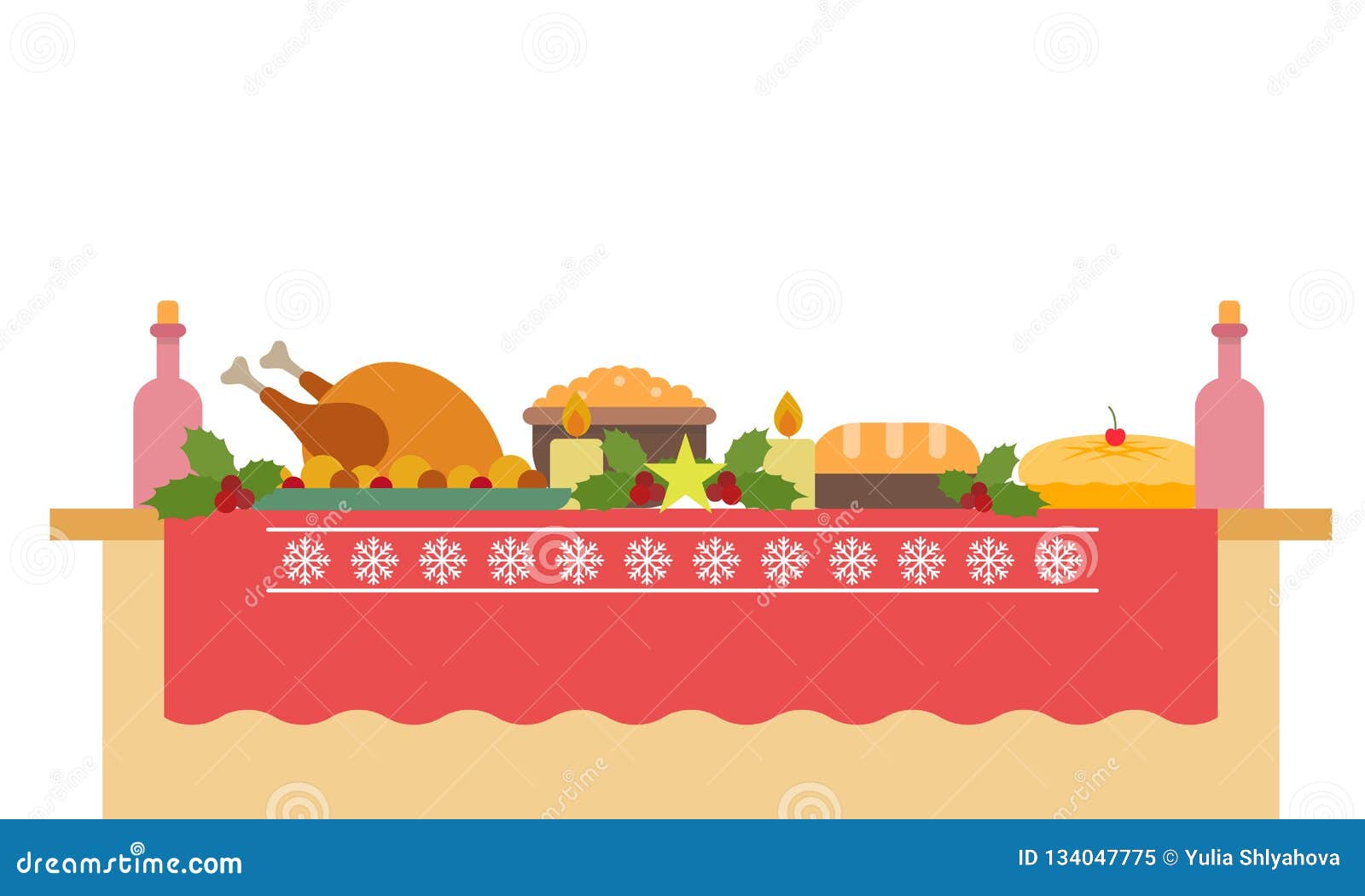 Vector Illustration of a Big Banquet Table with Drinks and Eating Stock ...