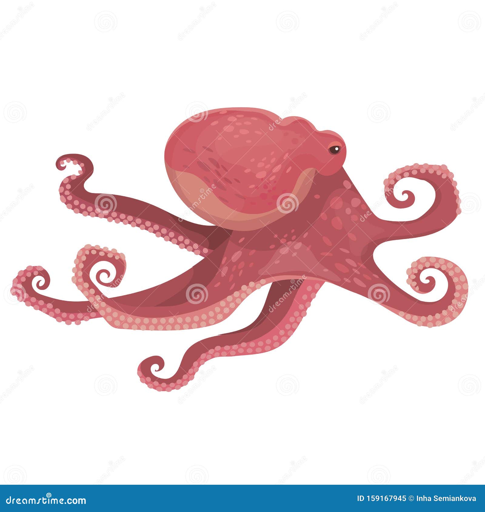 Vector Illustration of Big Octopus Swim Isolated Stock Vector ...