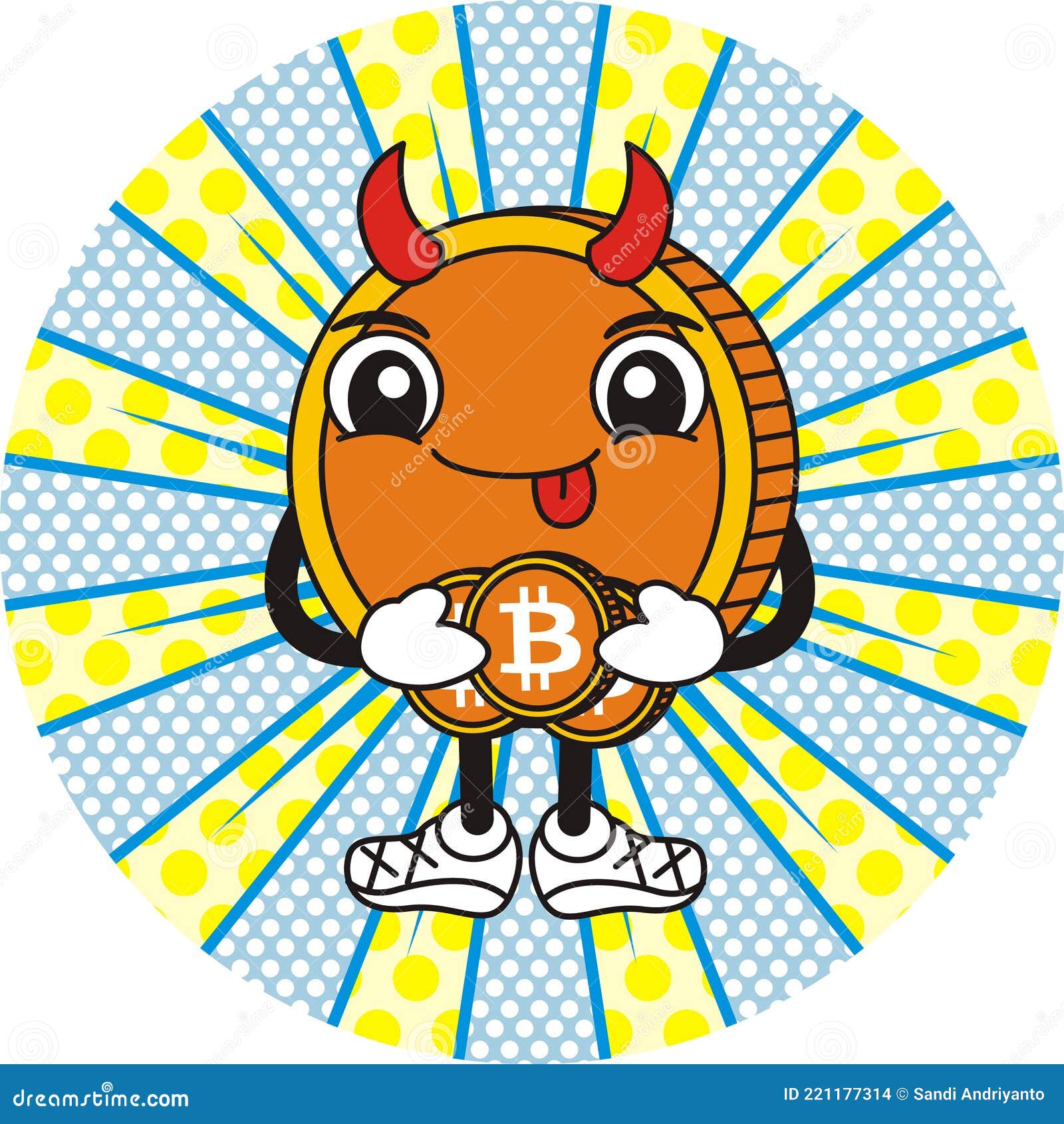 Vector Illustration of Bitcoin Cartoon Devil Holding a Coin Stock ...