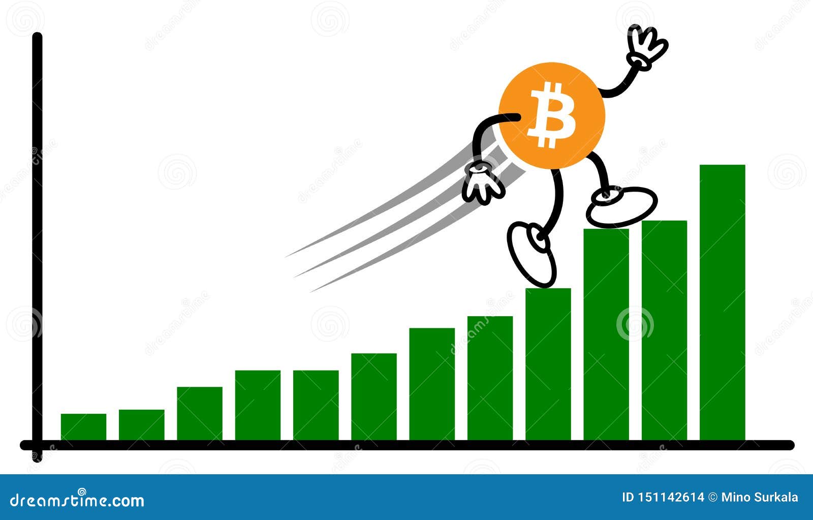 Vector Illustration of a Bitcoin Character Running Up the Stairs ...