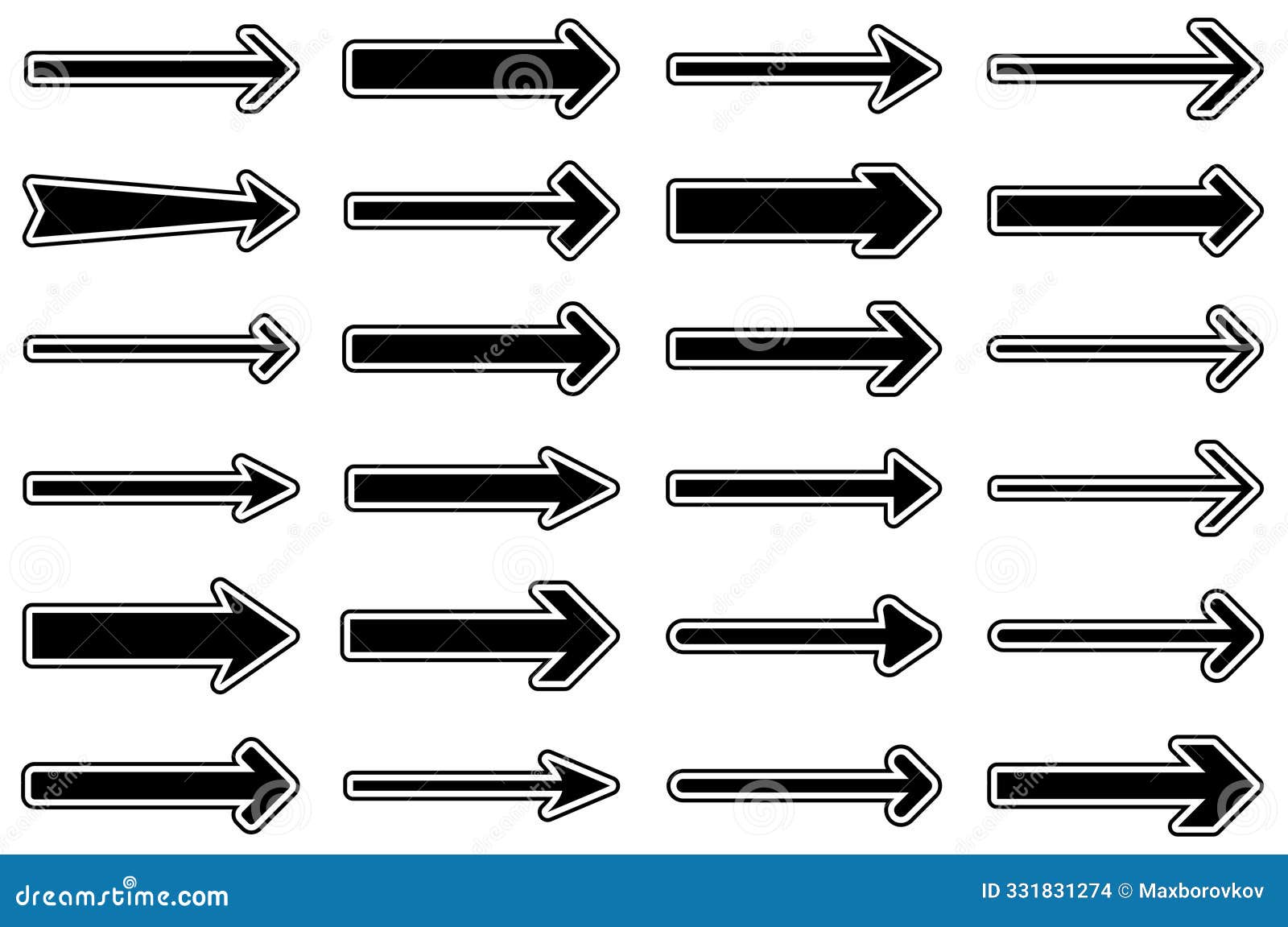 Black Arrow Icons with Bold White Outlines and Varied Thickness Stock ...