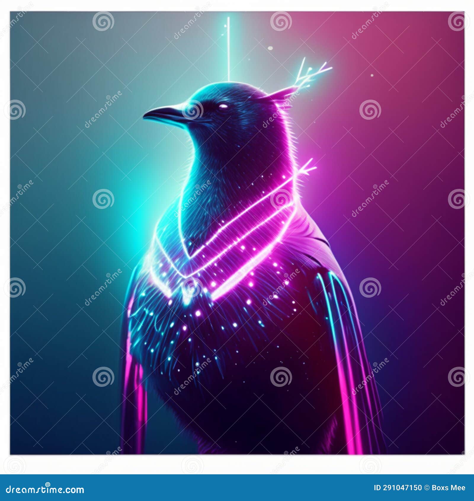 Vector Illustration of a Black Bird in a Neon Light with a Tail ...