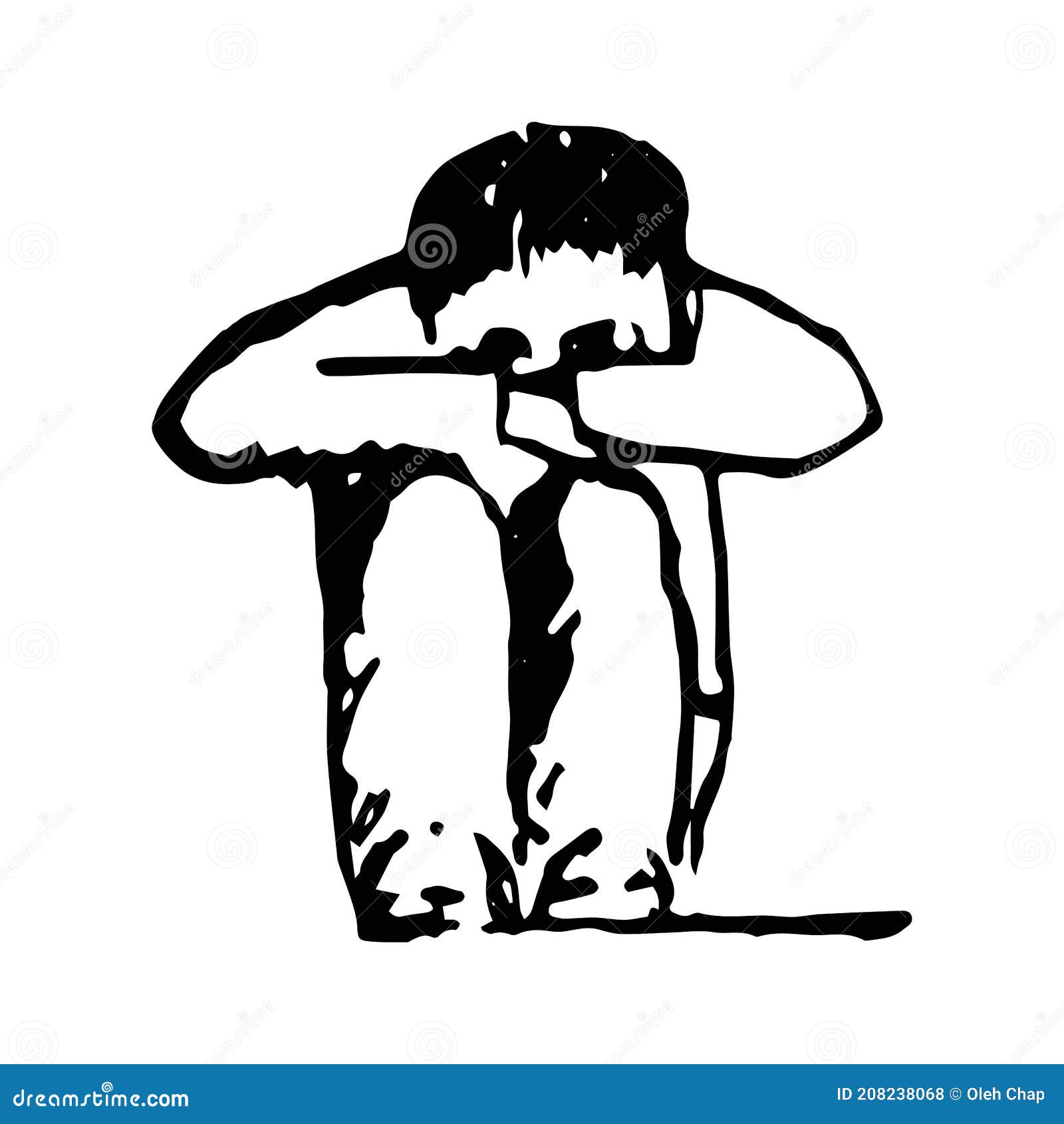 Vector Illustration in Black Color Isolated on White Background. Scared ...