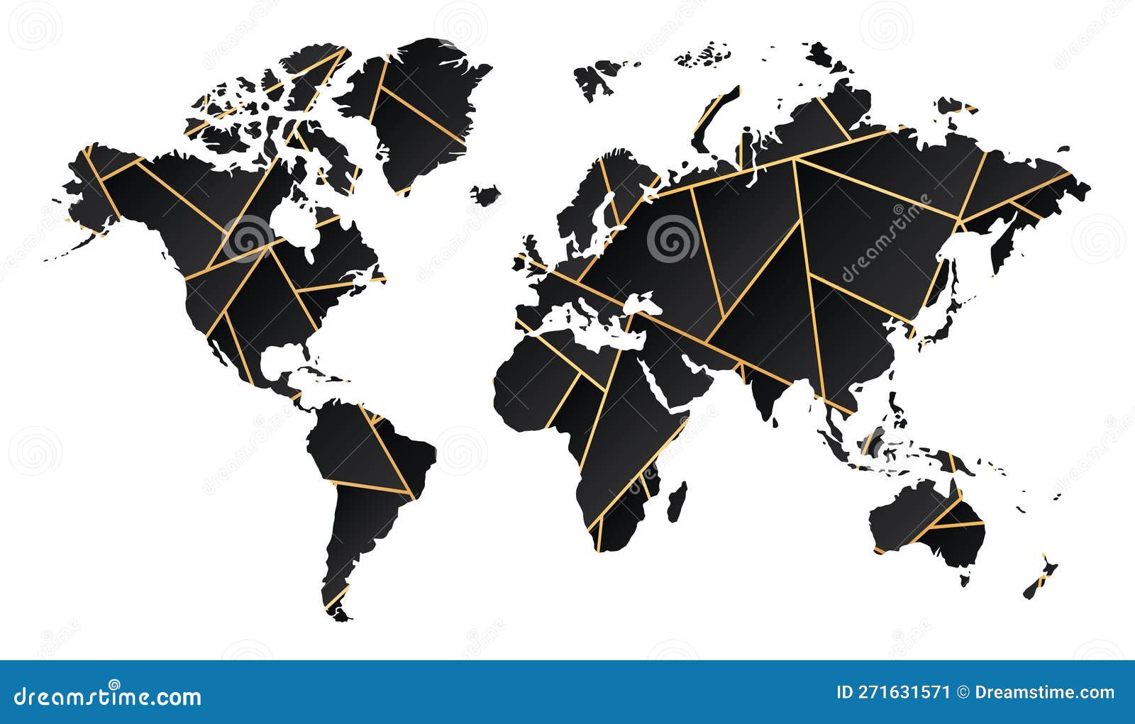 Vector Illustration Of Black And Gold Colored World Map | CartoonDealer ...