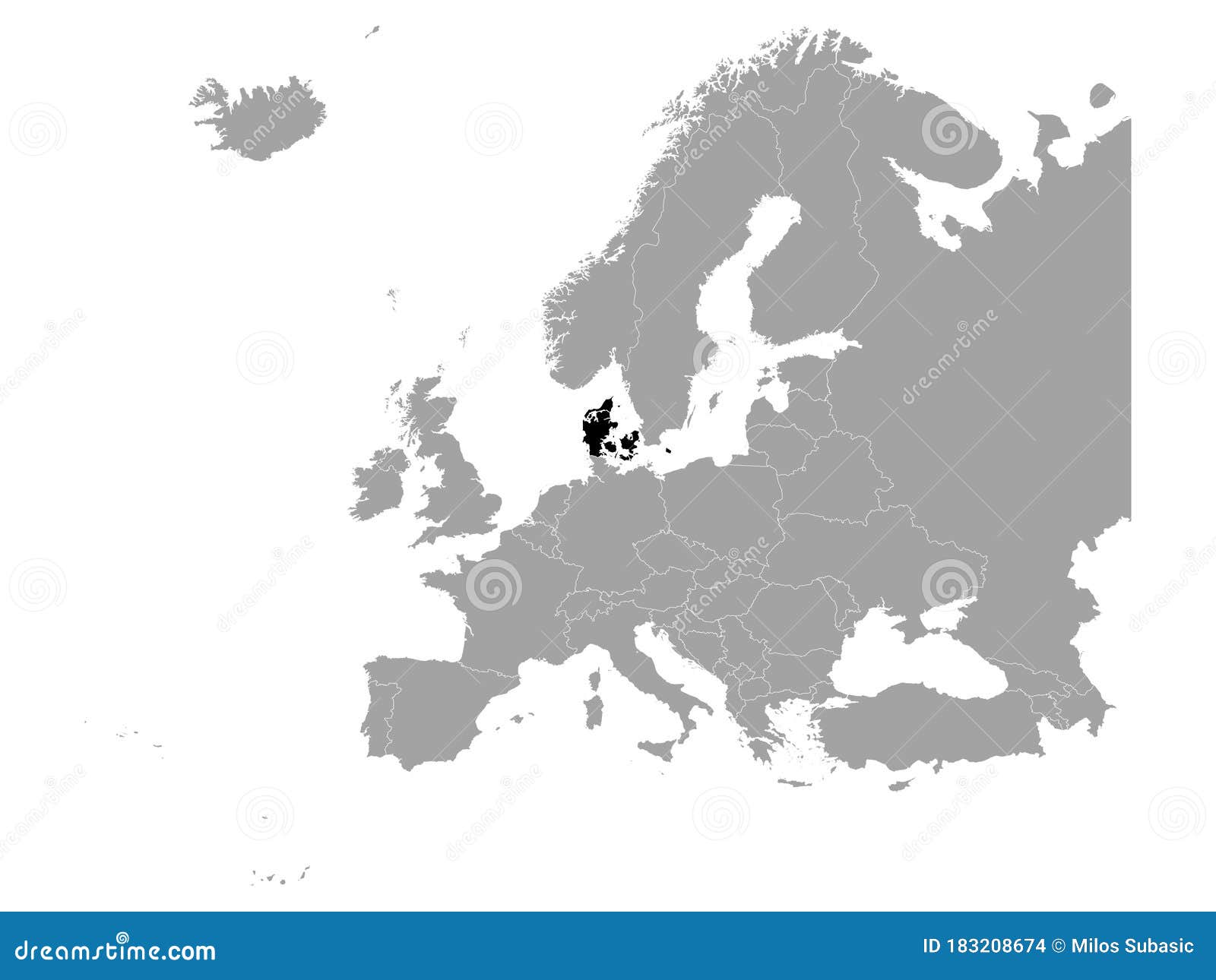 Black Map of Denmark on Gray Europe Map Stock Vector - Illustration of ...