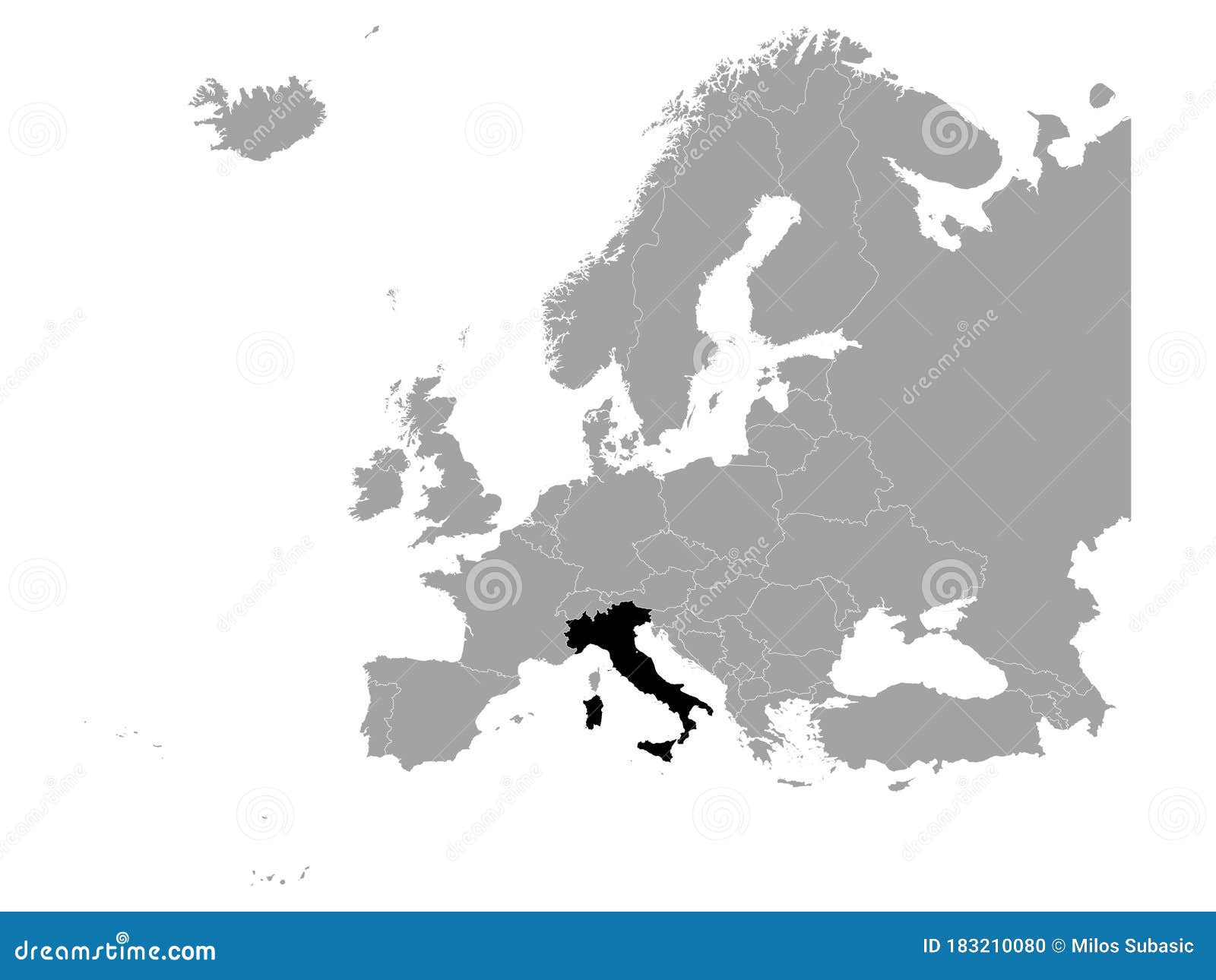 Black Map of Italy on Gray Europe Map Stock Vector - Illustration of ...