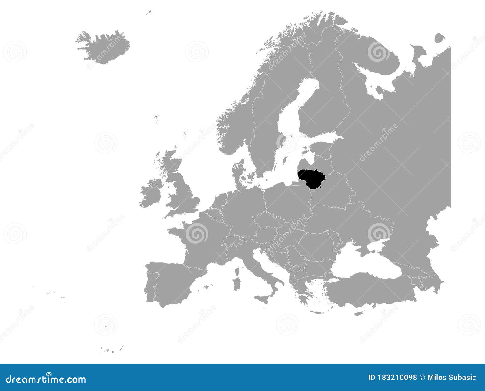 Black Map of Lithuania on Gray Europe Map Stock Vector - Illustration ...