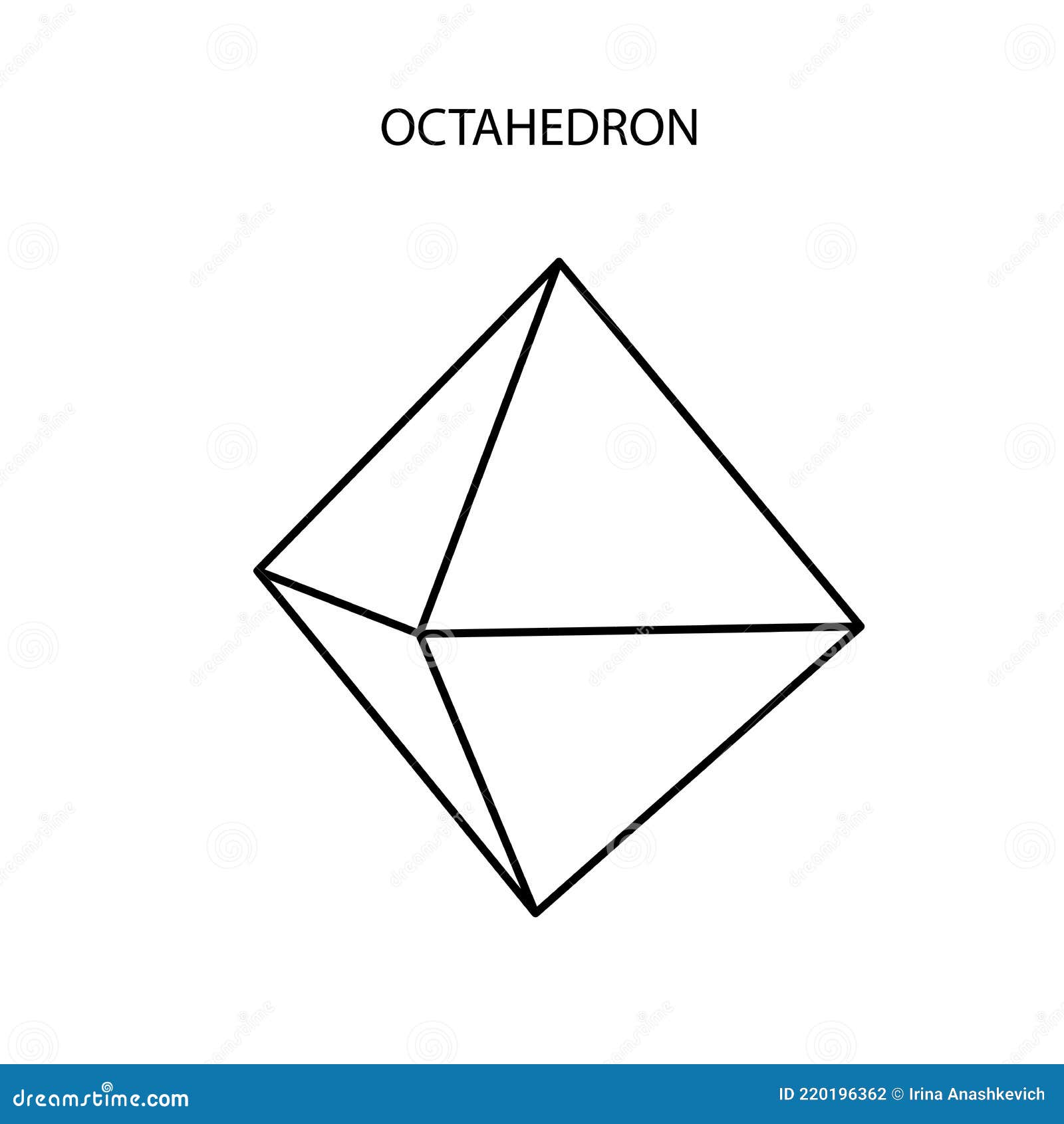 Vector Illustration of a Black Octahedron on a White Background with a ...