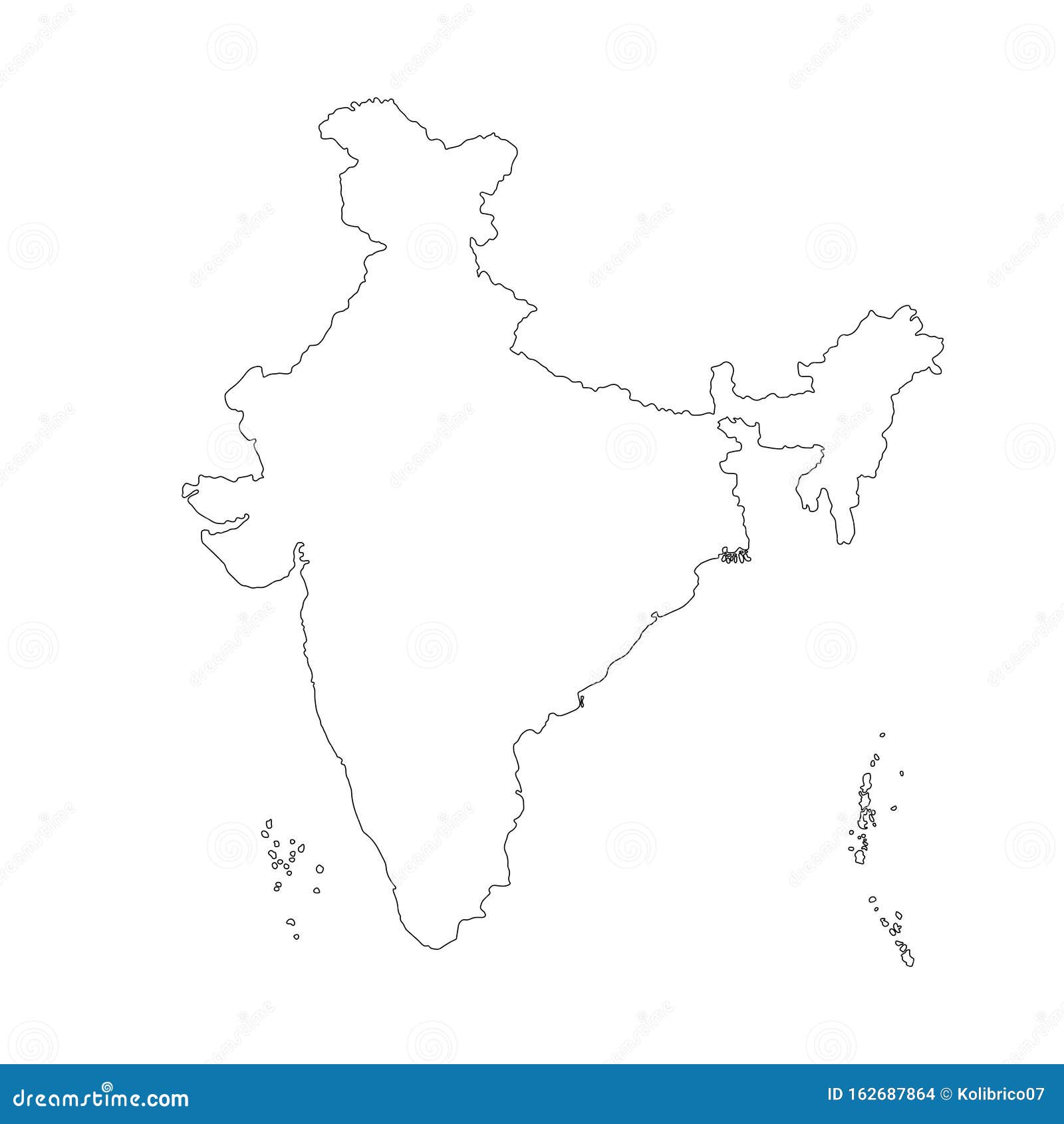 Vector Illustration of Black Outline India Map Stock Vector ...