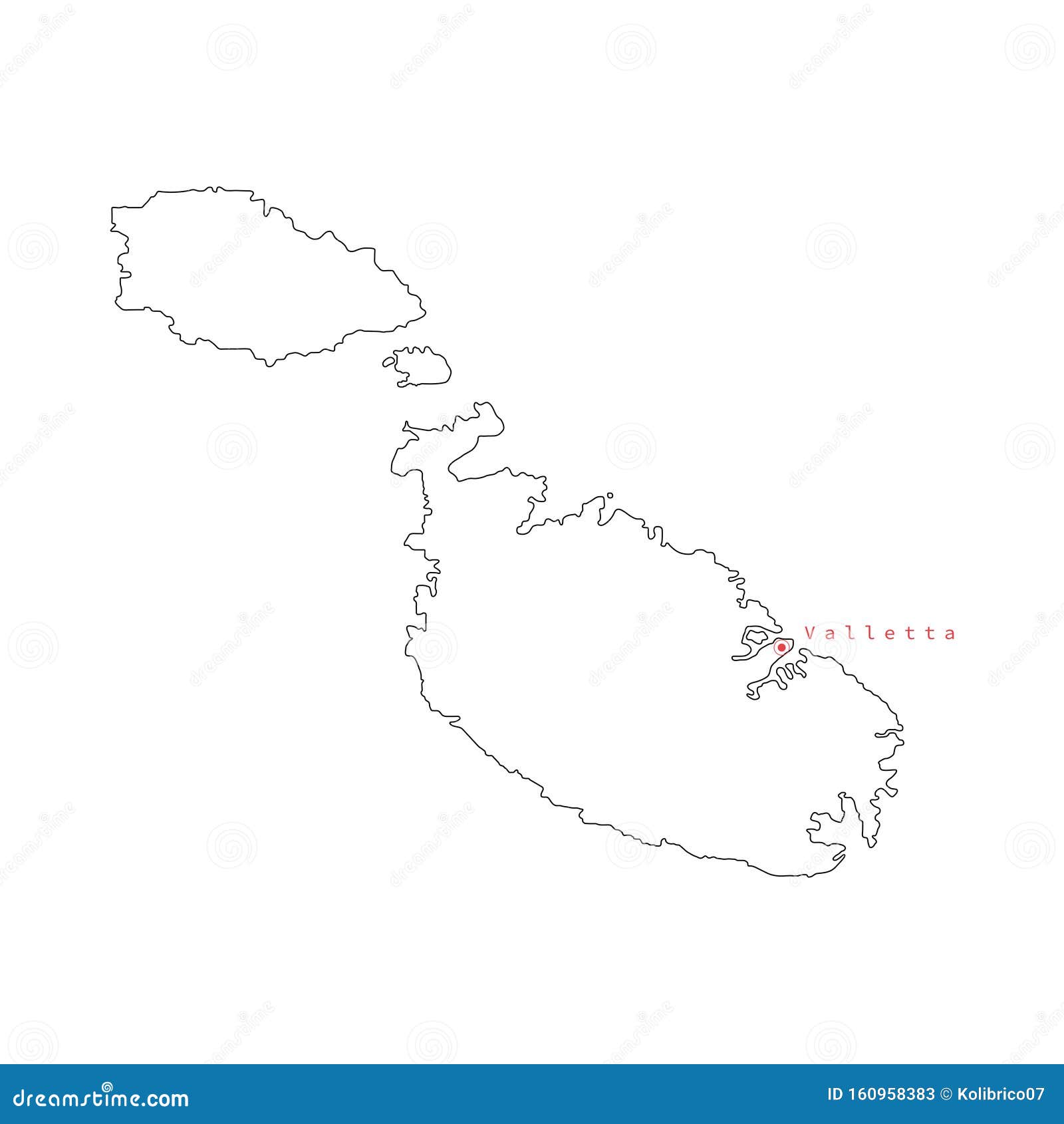 Vector Illustration of Black Outline Malta Map. Stock Vector ...