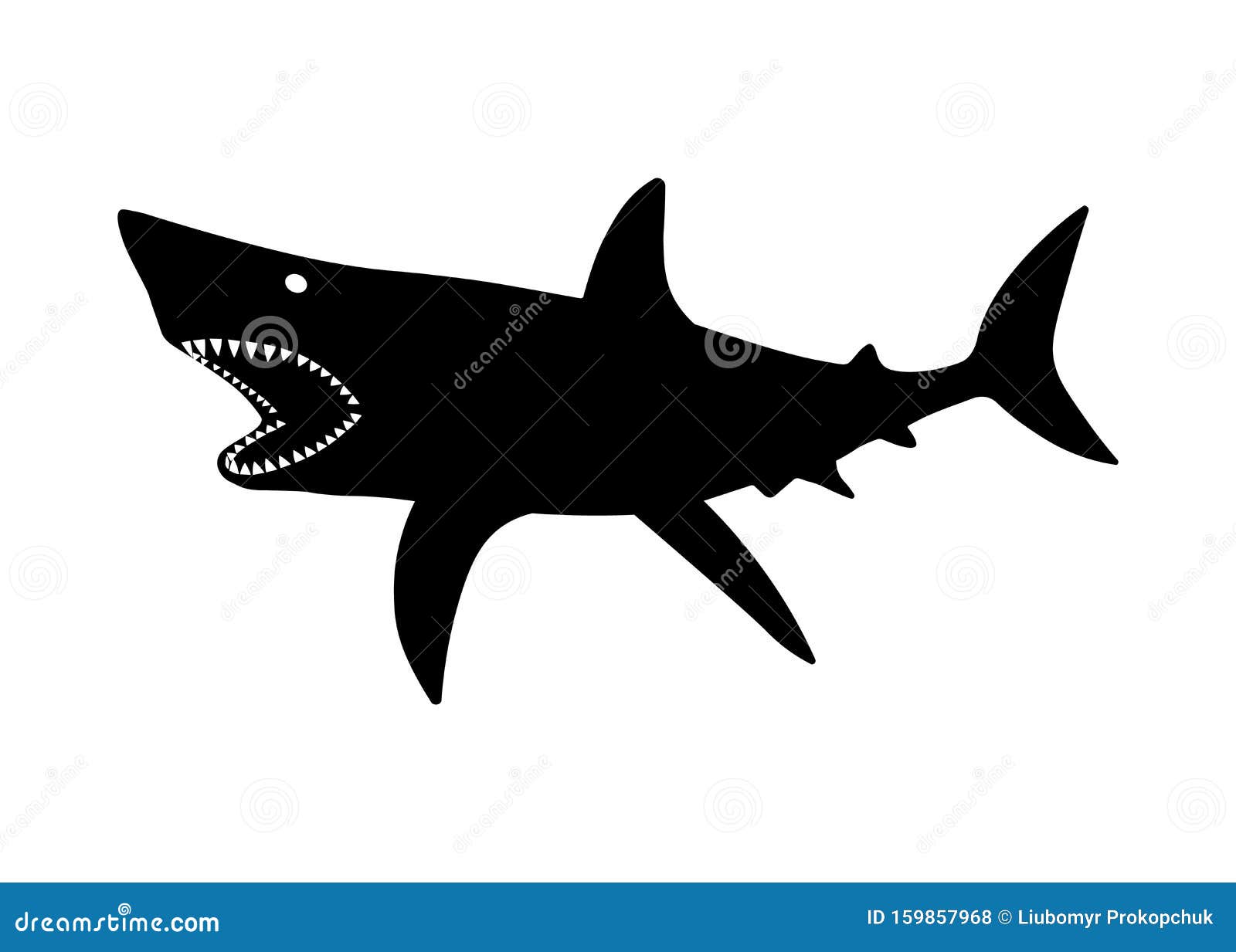Vector Illustration Of A Black Silhouette Shark. Isolated White ...