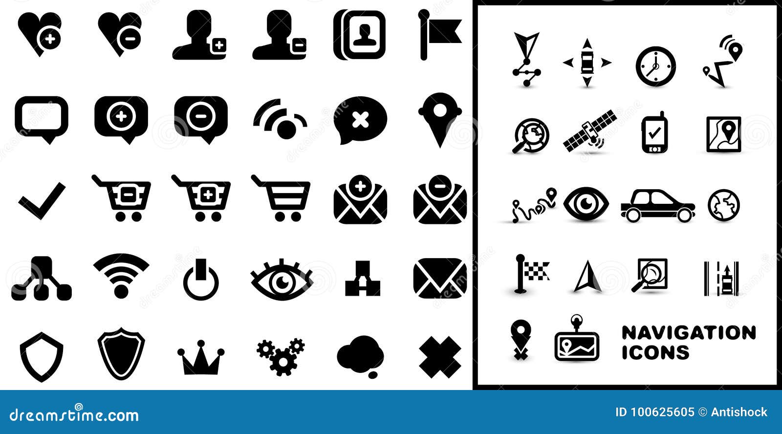 Black icon set stock vector. Illustration of design - 100625605