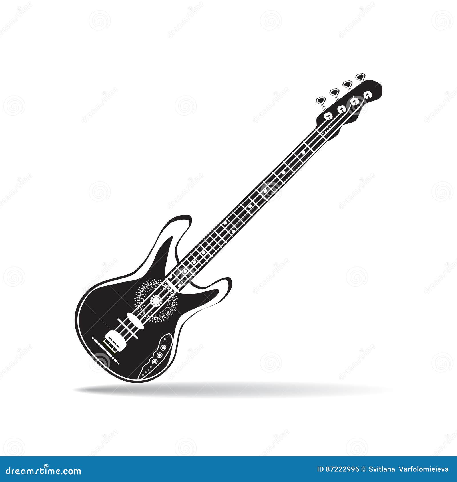 Vector Illustration of Black and White Bass Guitar in Flat Style Stock ...