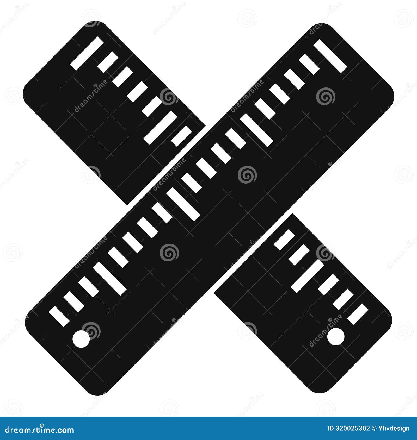 Black and White Vector Illustration of Two Rulers Crossed Over Each ...