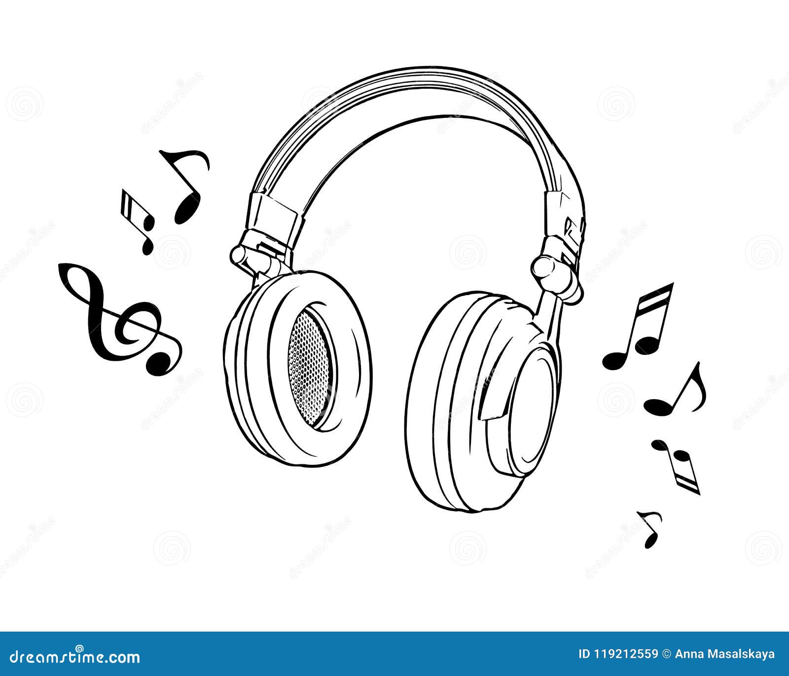 Vector Illustration of a Black and White Headphones on a White ... Vector Illustration of a Black and White Headphones on a White ...