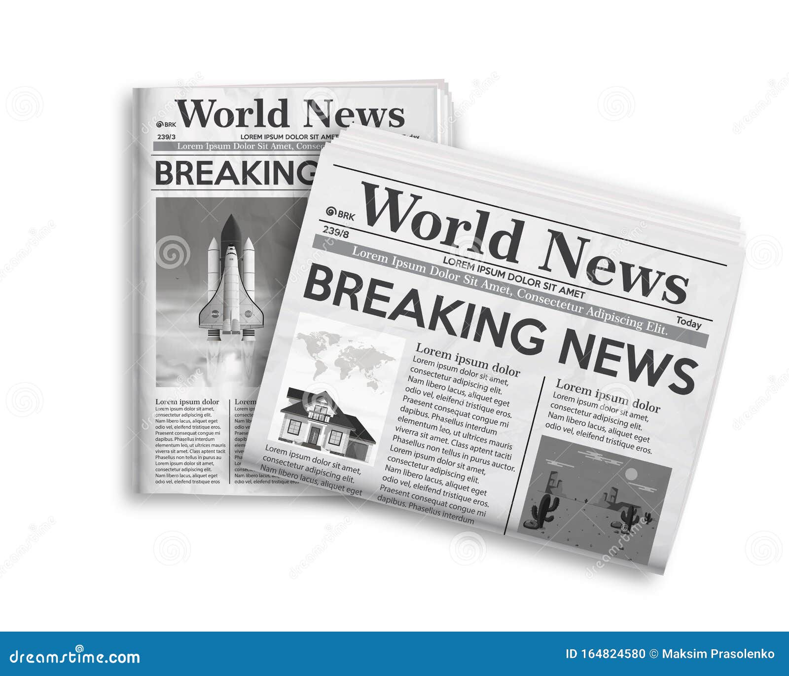 Old Newspaper Layout. Vertical And Horizontal Mockup Of Newspapers ...