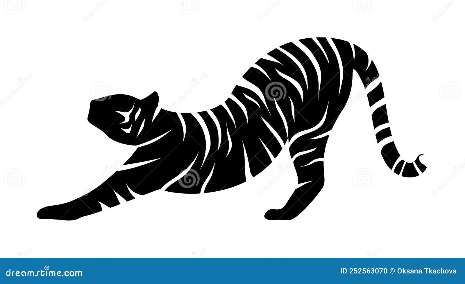Vector Illustration of a Black and White Stretching Tiger Isolated on a ...