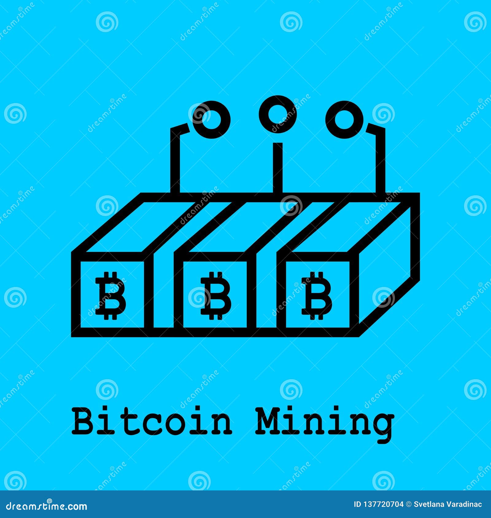 Bitcoin mining flat icon. stock vector. Illustration of computer ...
