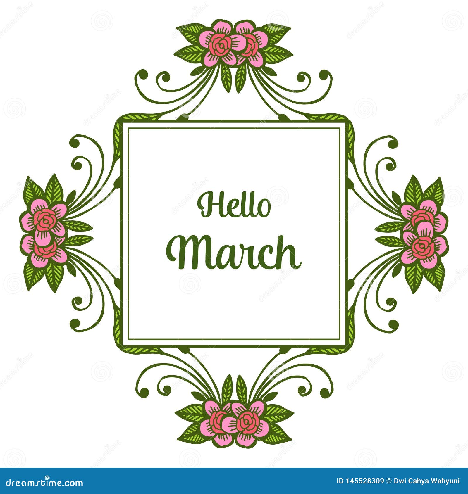 Vector Illustration Blossom Flower Frame for Greeting Card Hello March ...