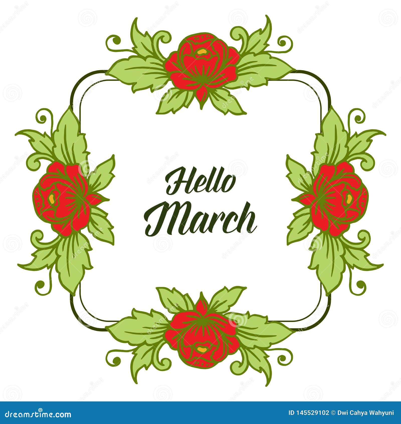 Vector Illustration Blossom Flower Frame for Invitation Hello March ...