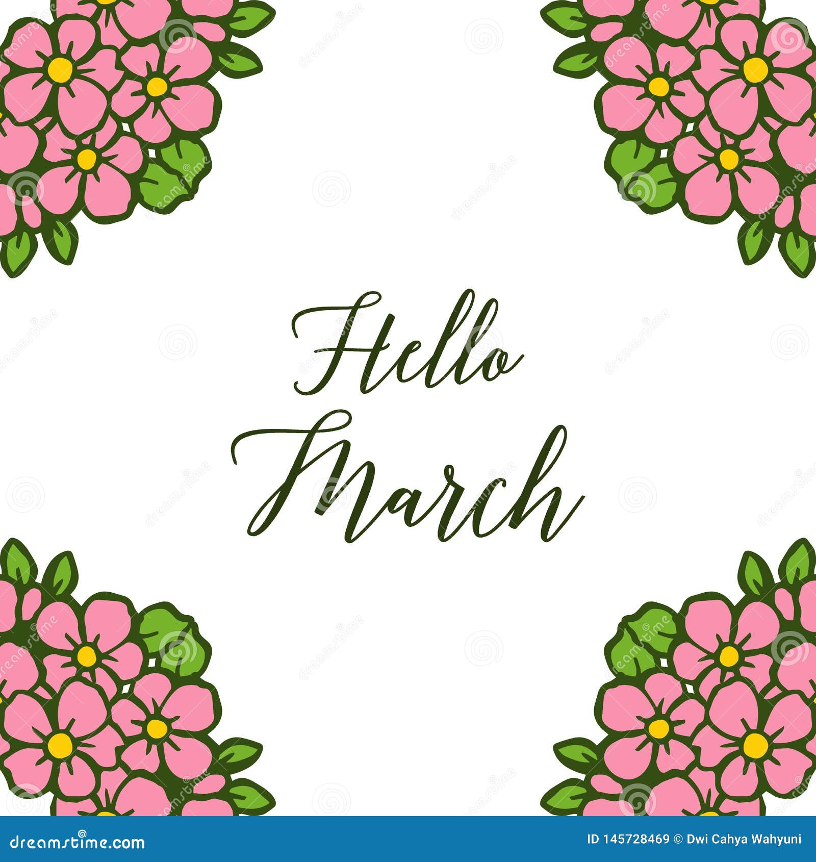 Vector Illustration Blossom Flower Frame with Various Writing Hello ...