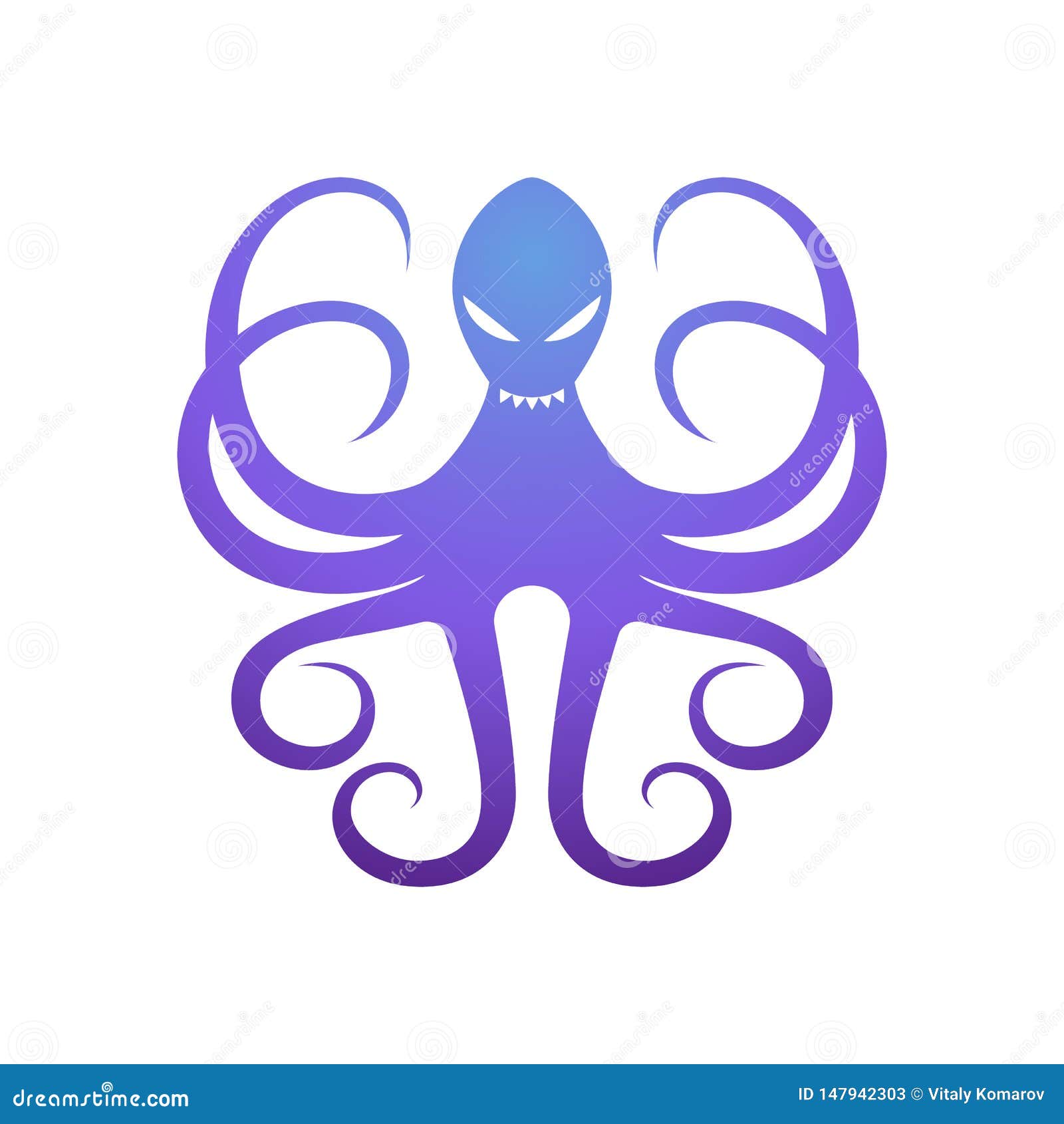 Vector Illustration of a Blue Angry Octopus on a White Background Stock ...