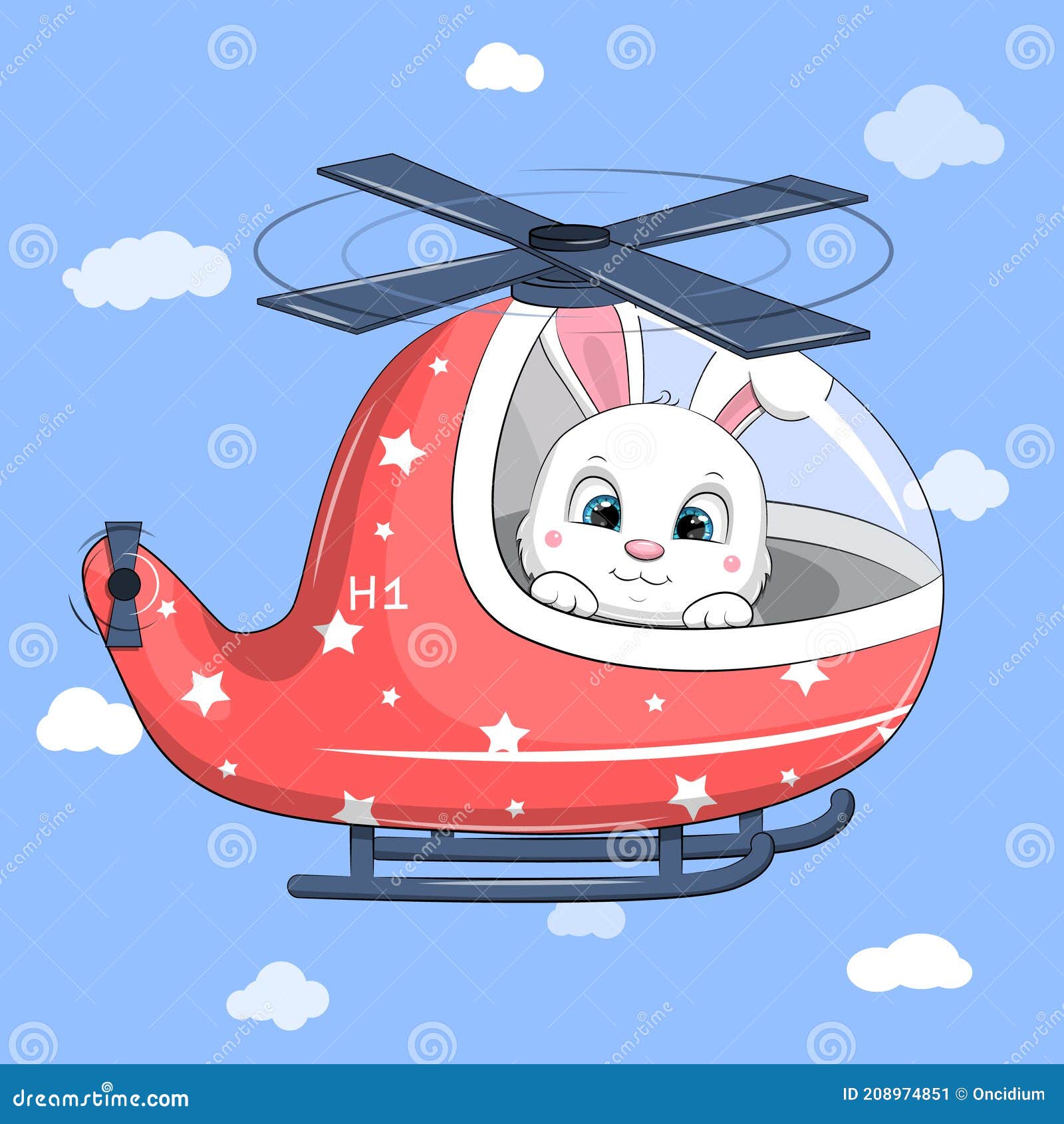 Cute Cartoon White Rabbit in a Red Helicopter. Stock Vector ...