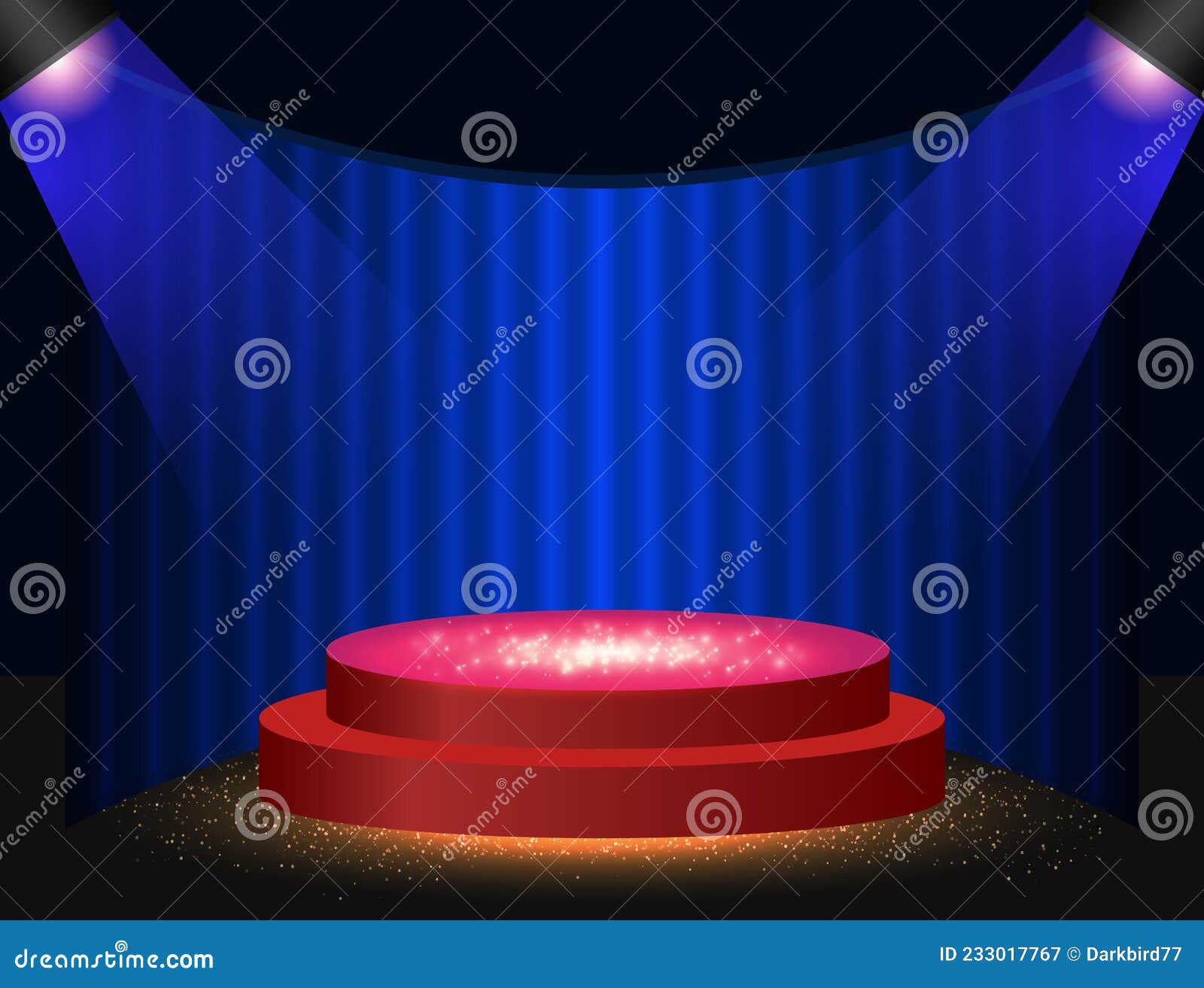 Vector Illustration Blue Background with Shining Red Stage Podium Stock ...
