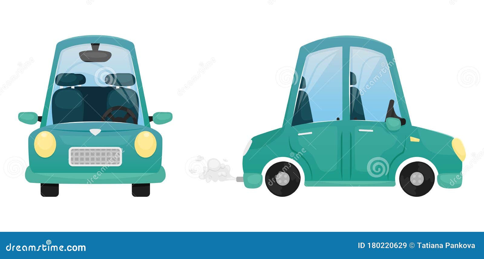 Vector Illustration with a Blue Cartoon Car. Side and Front View Stock ...