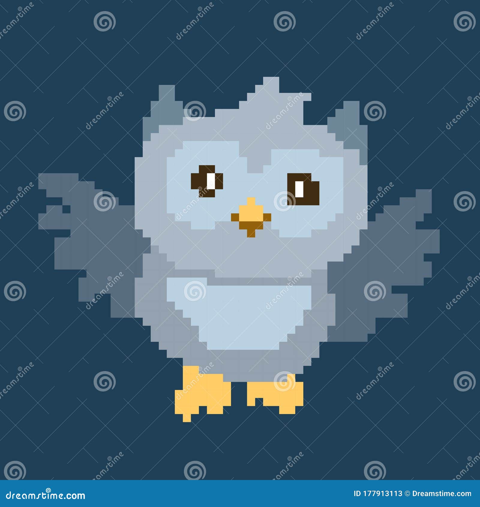 Vector Illustration of Blue Cartoon Owl - Pixel Design Stock ...