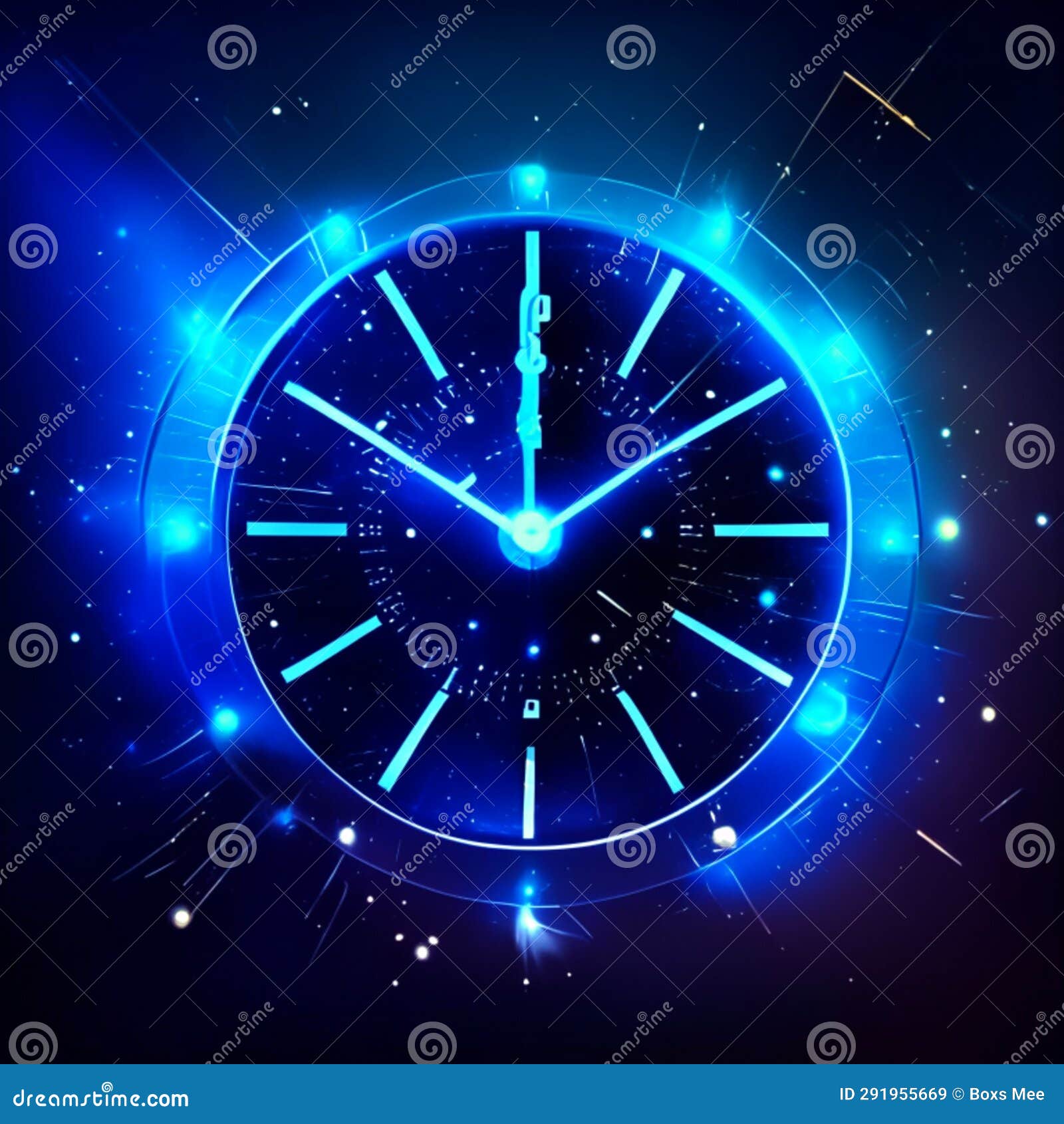 Vector Illustration of a Blue Clock on a Dark Background. the Concept ...