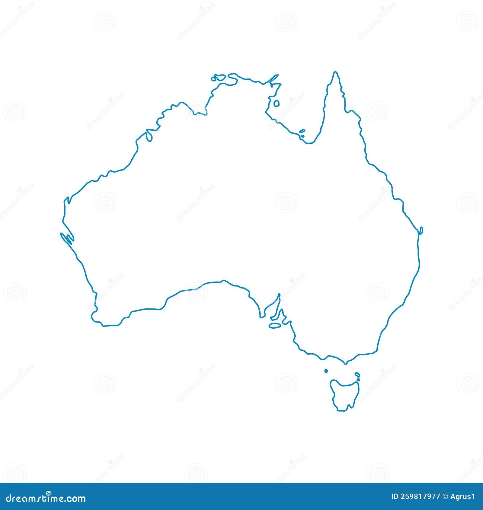 Vector Illustration of Blue Colored Outline Map of Australia Stock ...